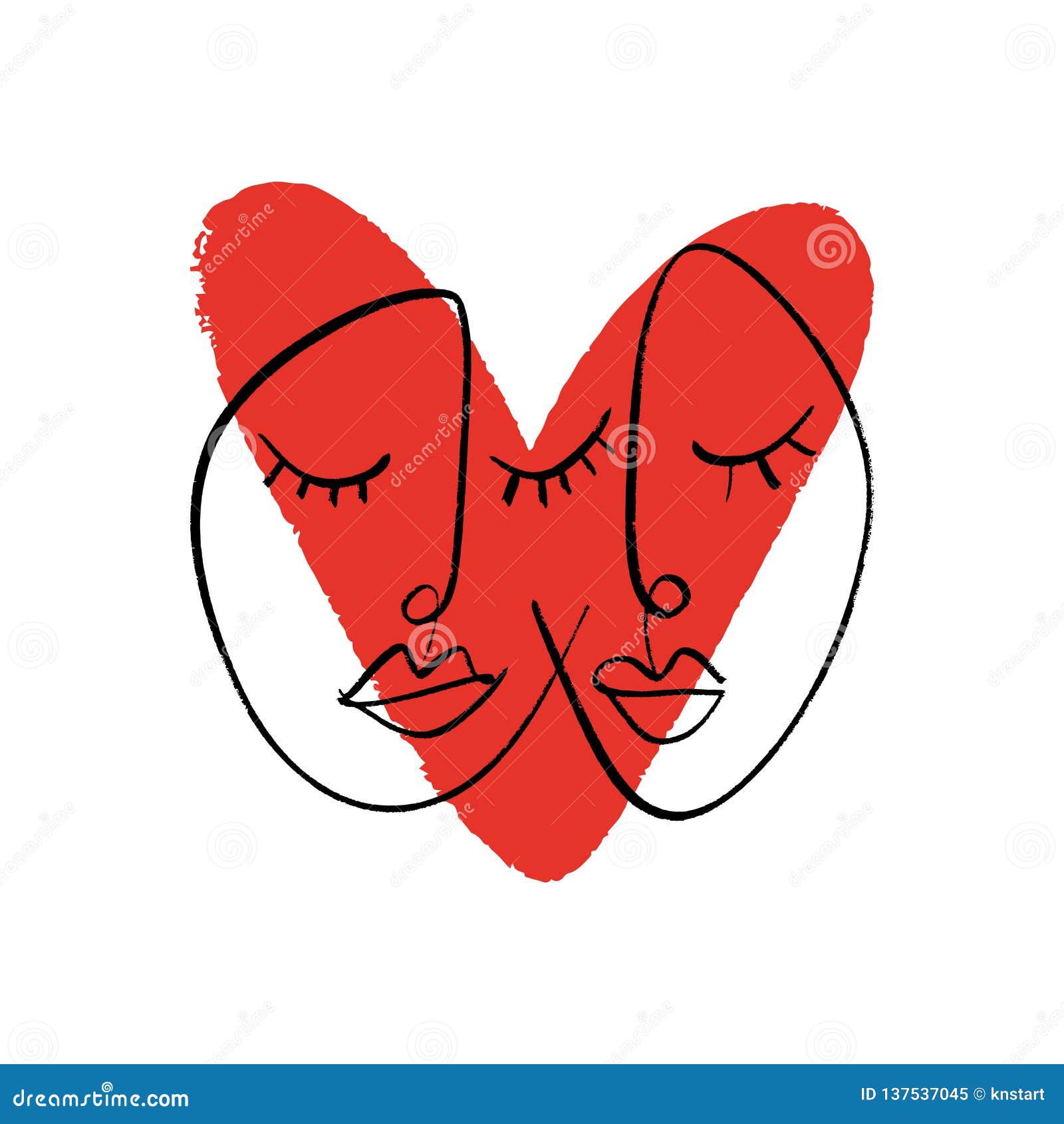 Abstract Continuous One Line Drawing Faces Vector Illustration Stock