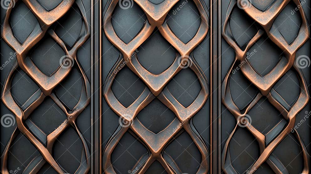 Abstract Copper and Dark Metal Wall Panel Design Stock Illustration ...