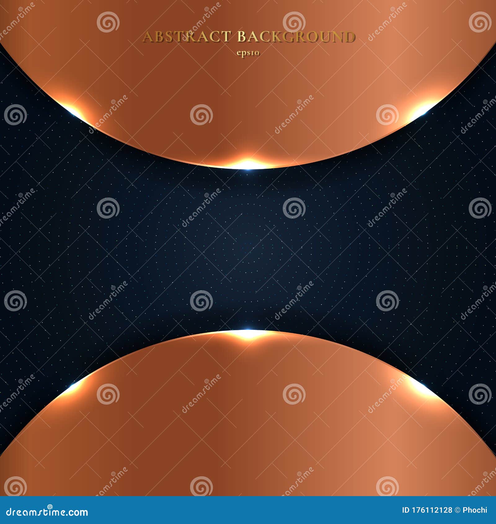 Abstract Copper Shiny Metallic Circle with Particles Elements on Dark ...