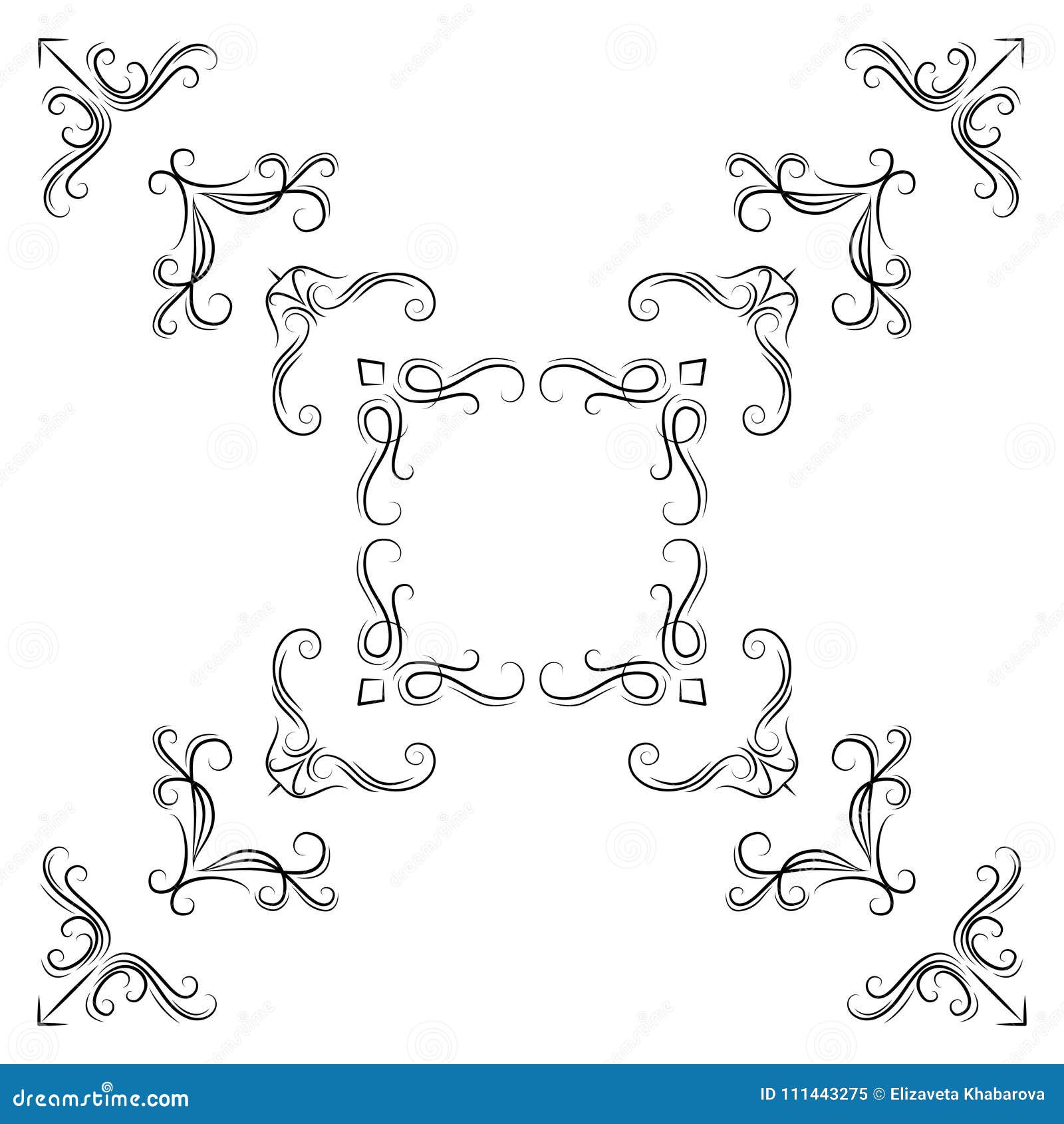 Abstract Corner Pattern. Set of Vintage Calligraphic Linear Corners for ...