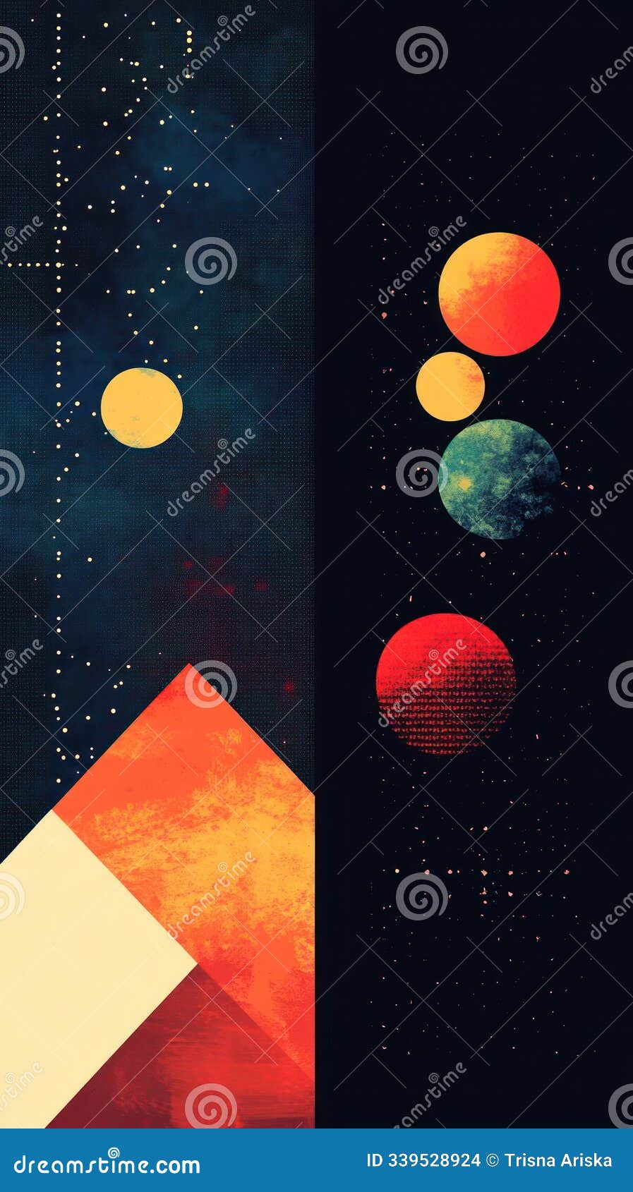 Abstract Cosmic Design Featuring Celestial Bodies and Geometric Shapes ...