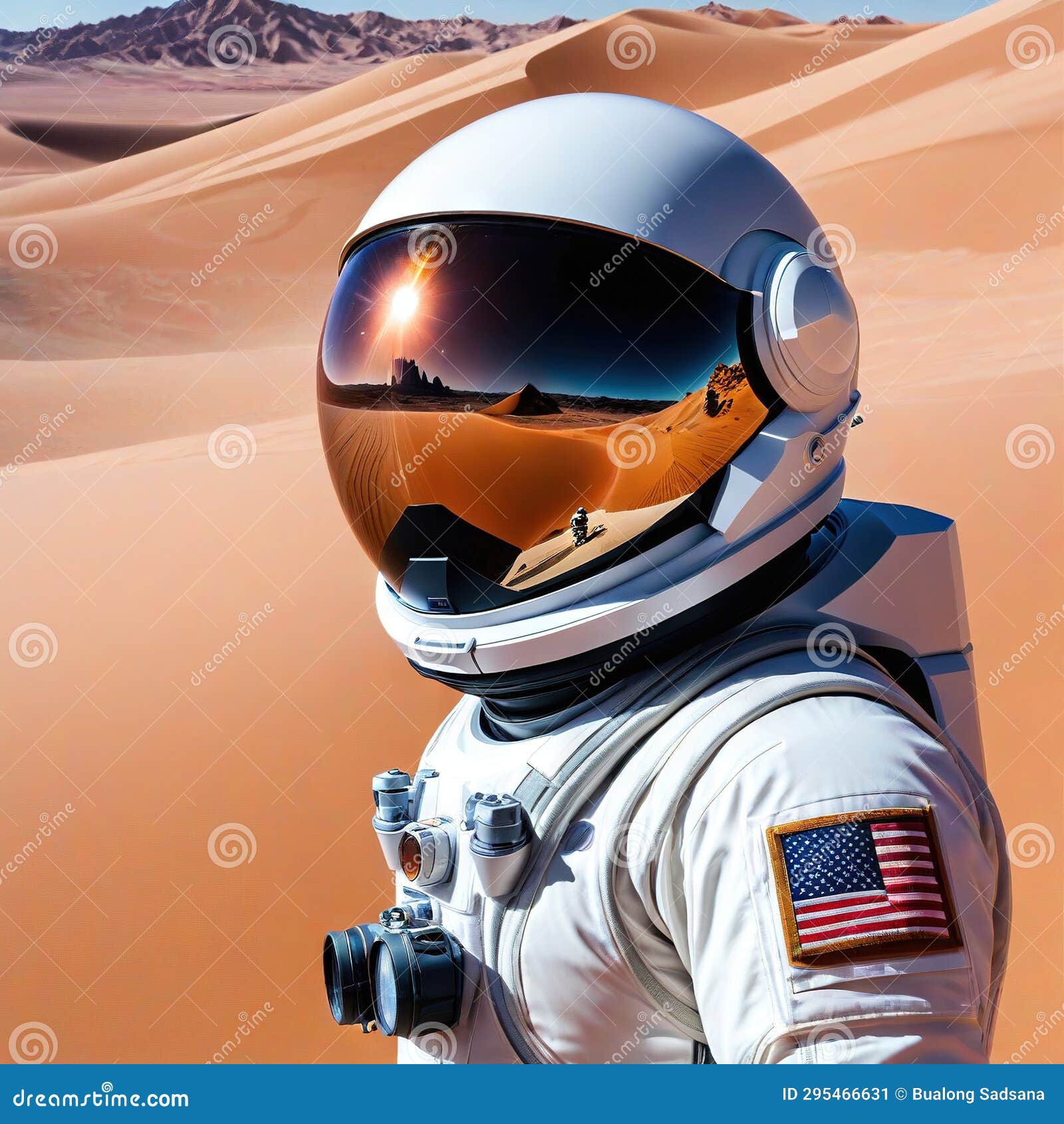 Abstract of Cosmonaut that is in the Space Reflection of the Mars ...