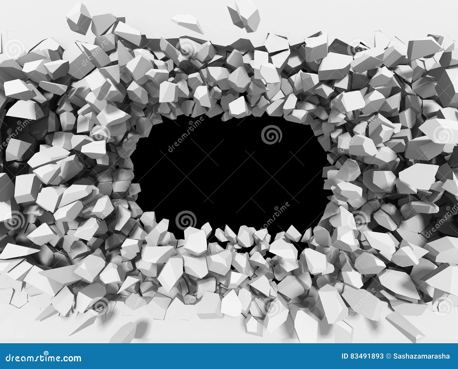 Explosion Hole In Concrete Cracked Wall. Industrial Background Royalty ...