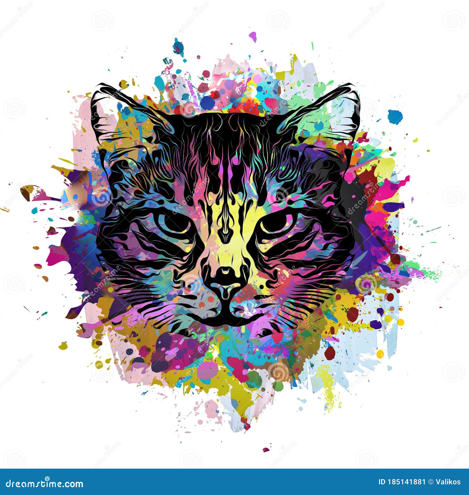 Abstract Creative Illustration with Colorful Cat Stock Illustration ...