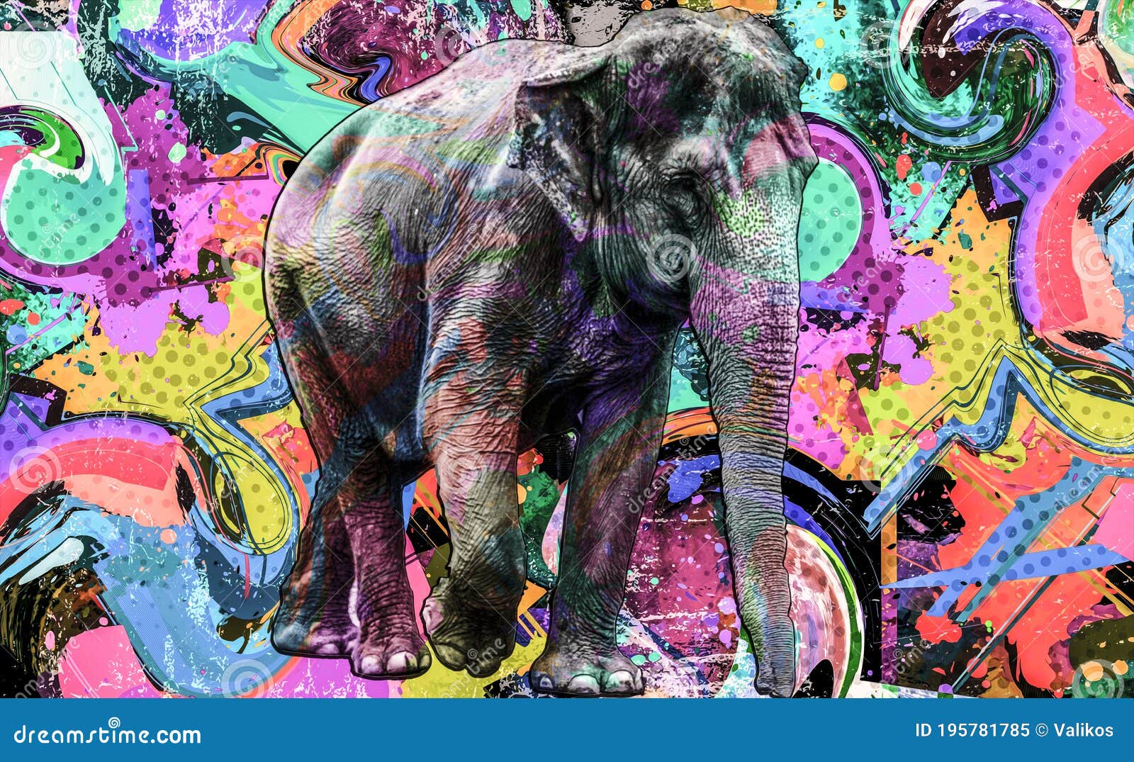 Abstract Creative Illustration with Elephant on a White Background ...