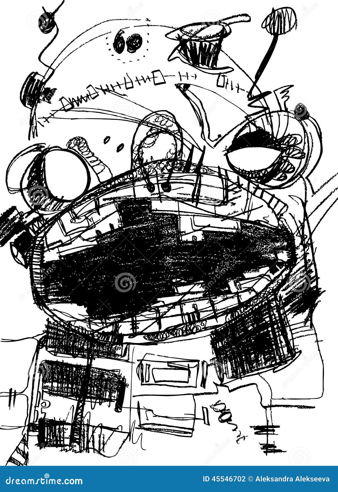 Abstract Creature Portrait, Pencil Drawing Style, Stock Vector ...