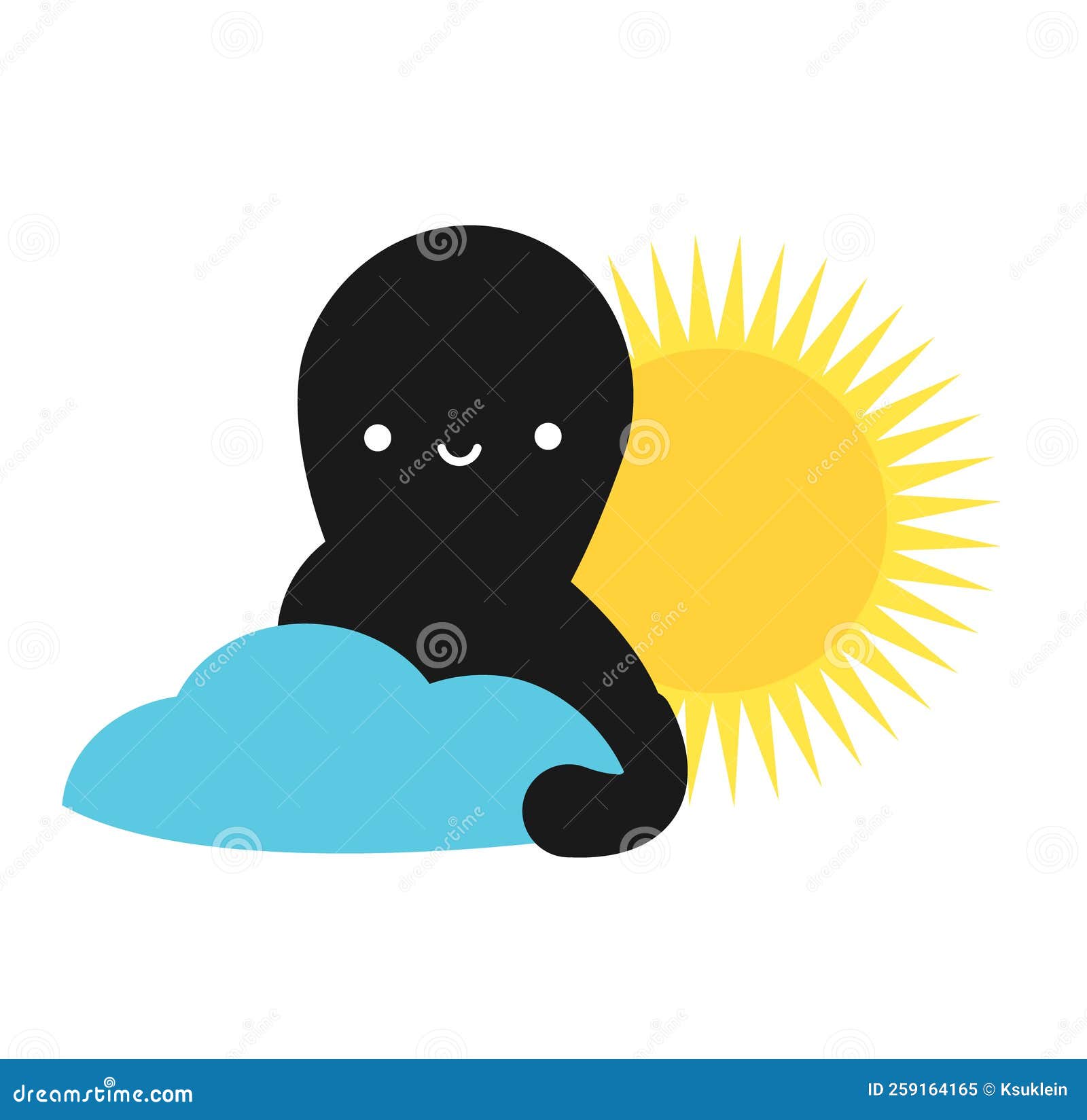 Sad Abstract Creature Sits Under Rain Clouds. Concept Of Depression ...