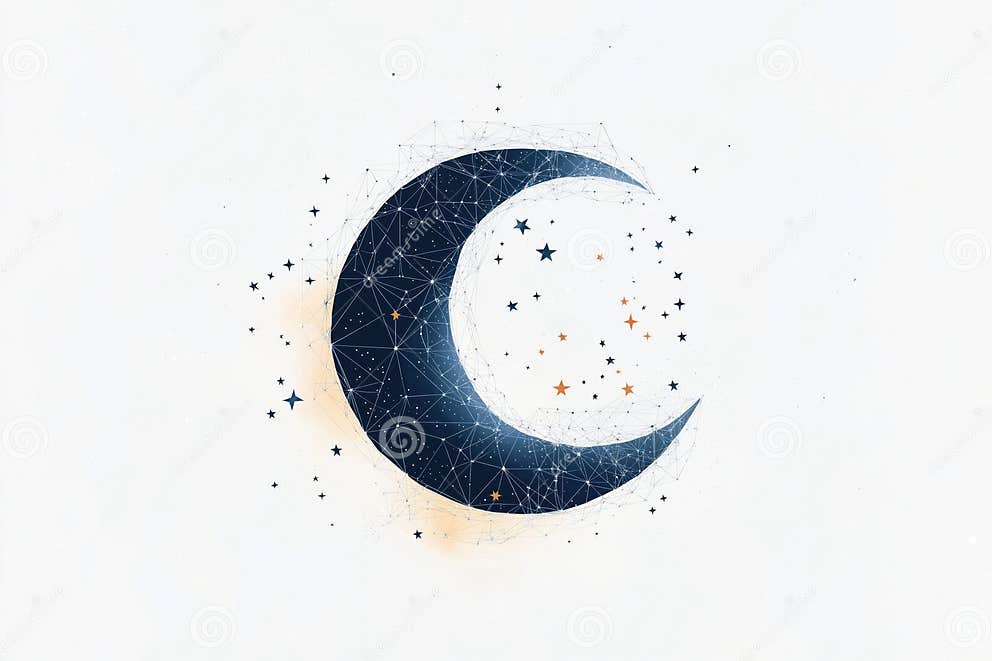 Abstract Crescent Moon Shape with Stars. Geometric Pattern ...