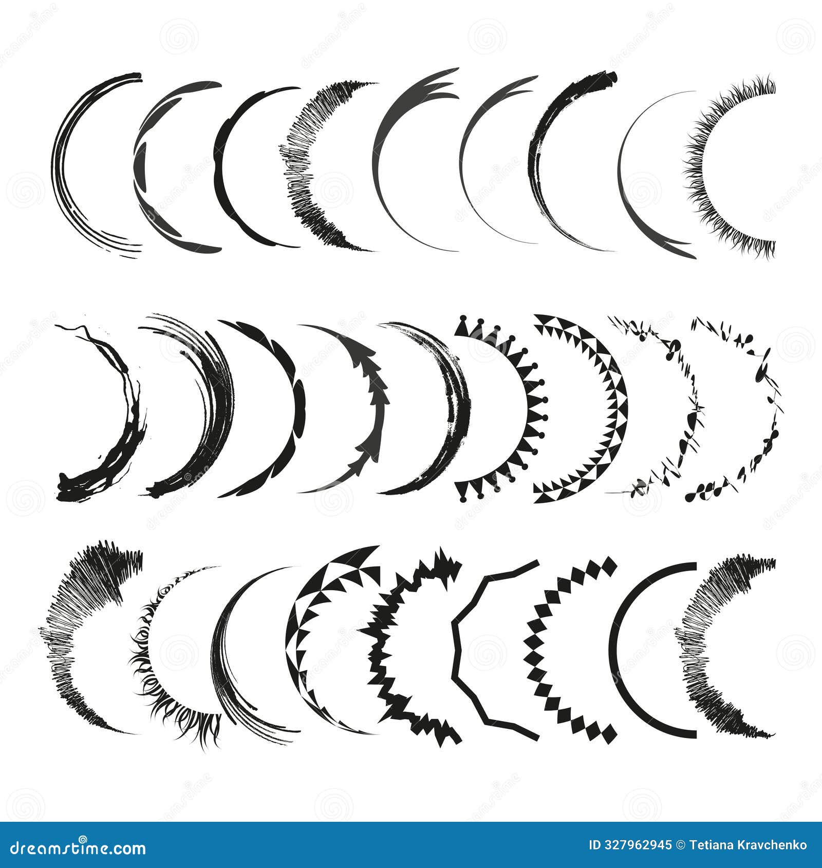 Abstract Crescent Shapes. Hand Drawn Vector Designs. Modern Minimalist ...