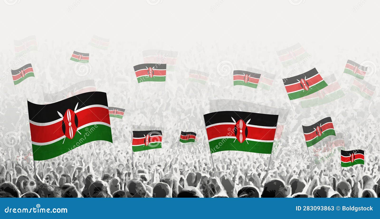 Abstract Crowd with Flag of Kenya. Peoples Protest, Revolution, Strike ...