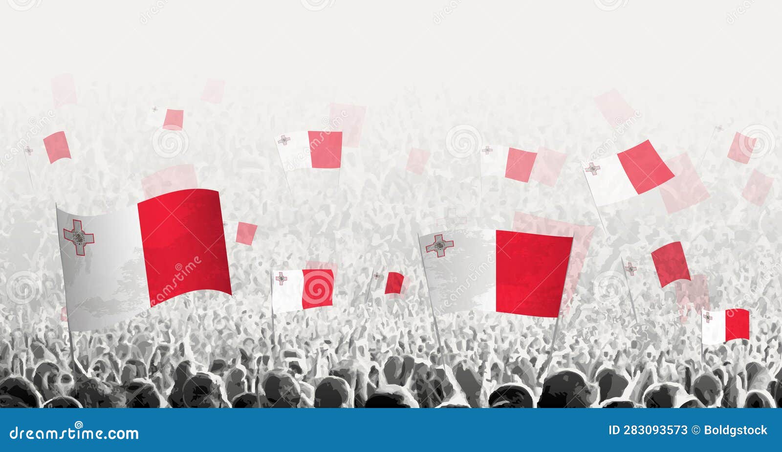 Abstract Crowd with Flag of Malta. Peoples Protest, Revolution, Strike ...