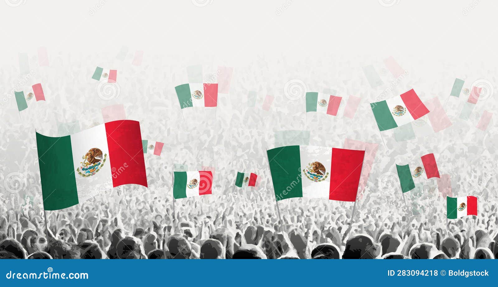Abstract Crowd with Flag of Mexico. Peoples Protest, Revolution, Strike ...