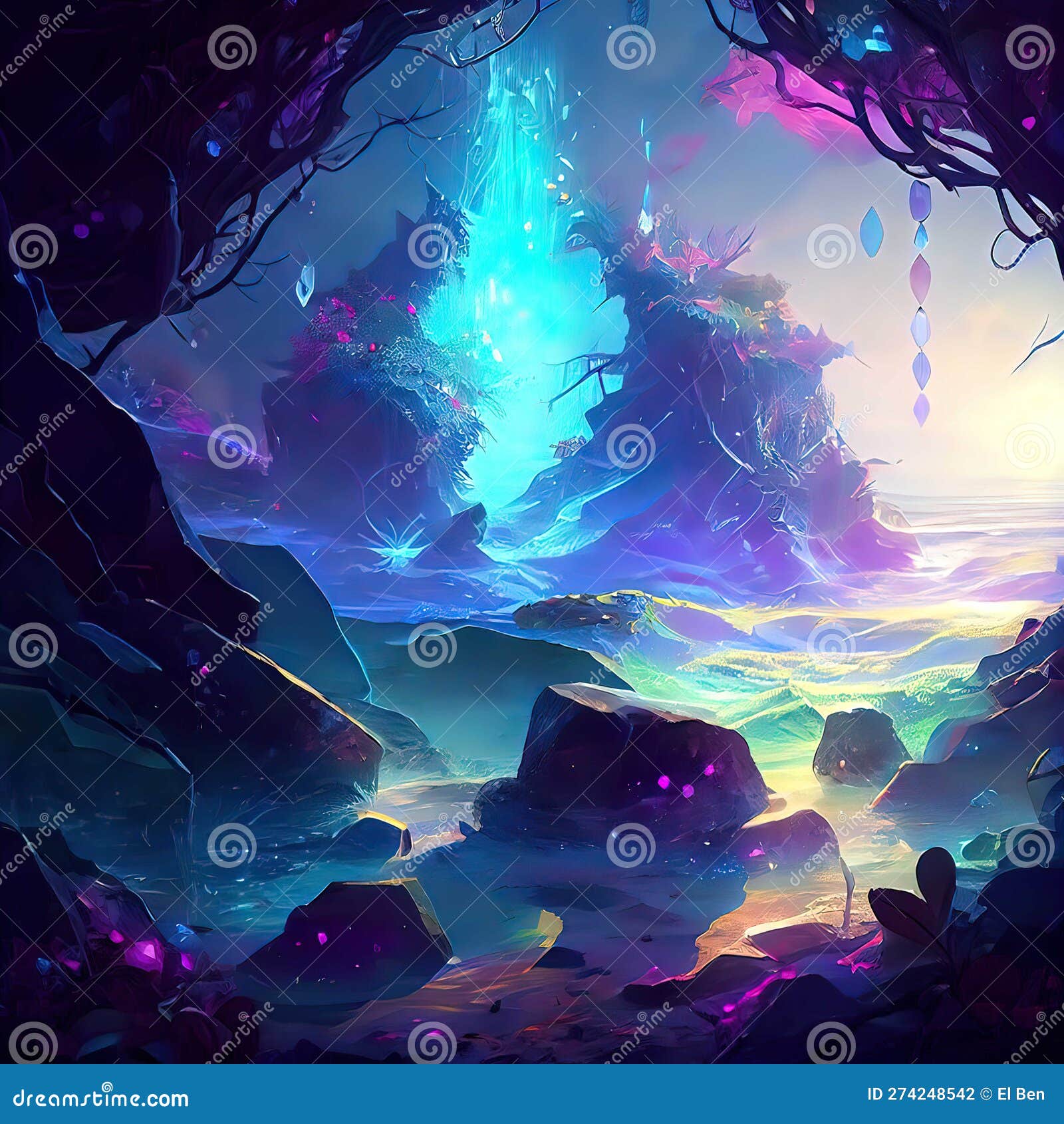 Abstract Crystal Arcane Gem Cave Stock Illustration - Illustration of ...