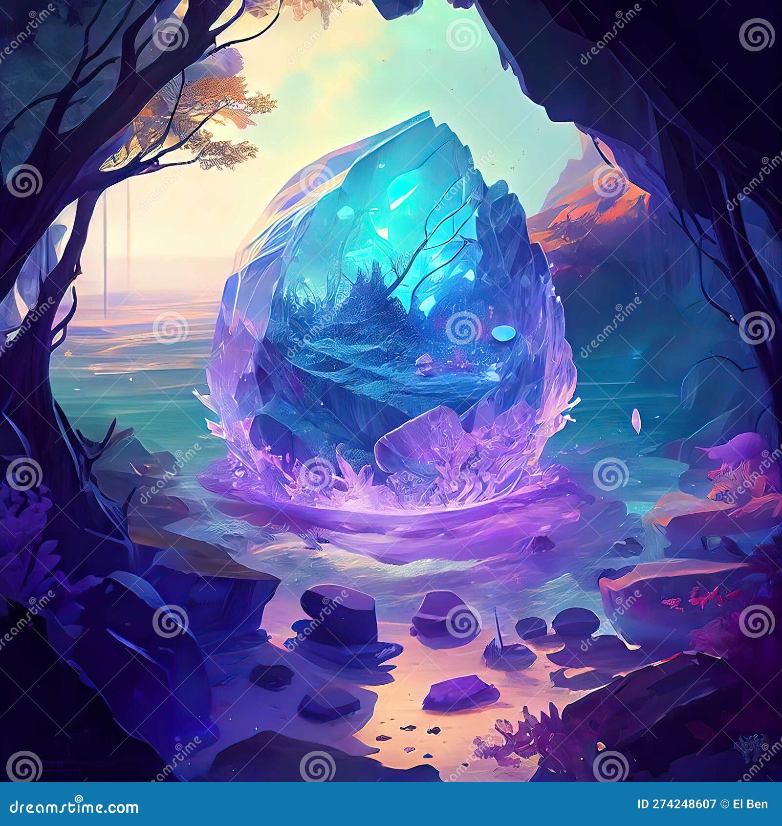 Abstract Crystal Arcane Gem Cave Stock Illustration - Illustration of ...