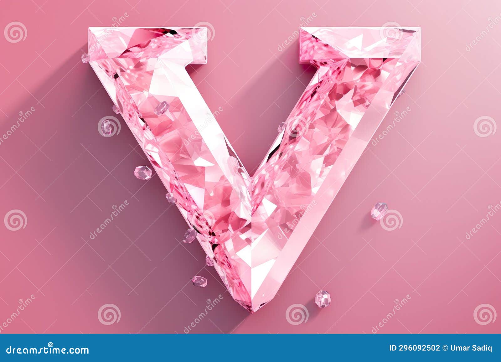 Abstract Crystal Letter V with Pink Background Stock Illustration ...
