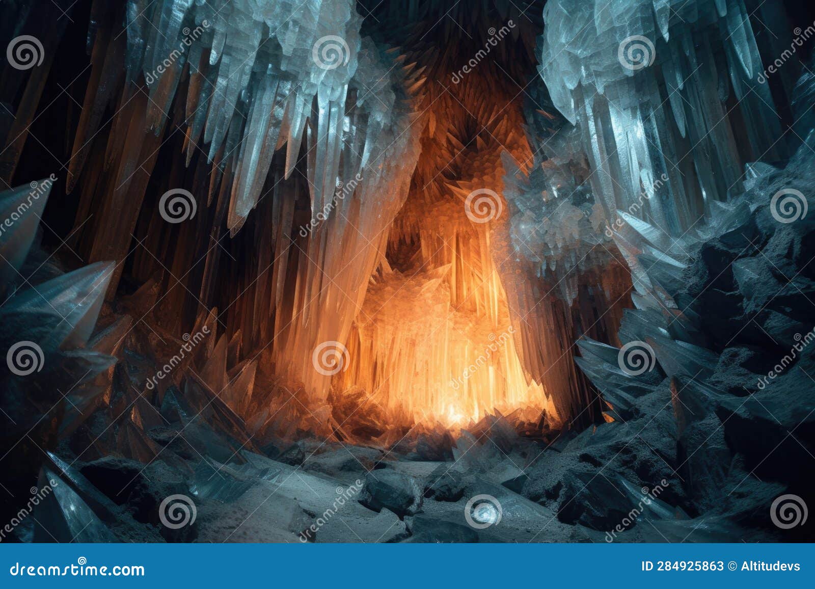 Abstract Crystal Cave Patterns in Low Light Stock Image - Image of ...