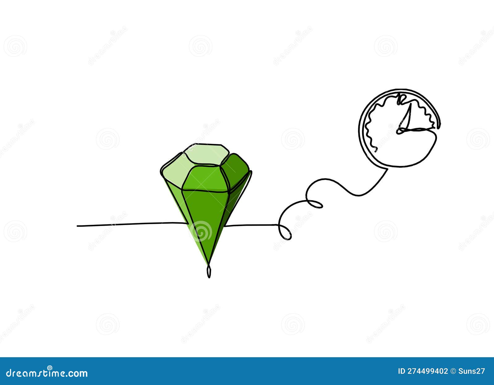 Abstract Crystal with Clock As Continuous Lines Drawing on White Stock ...