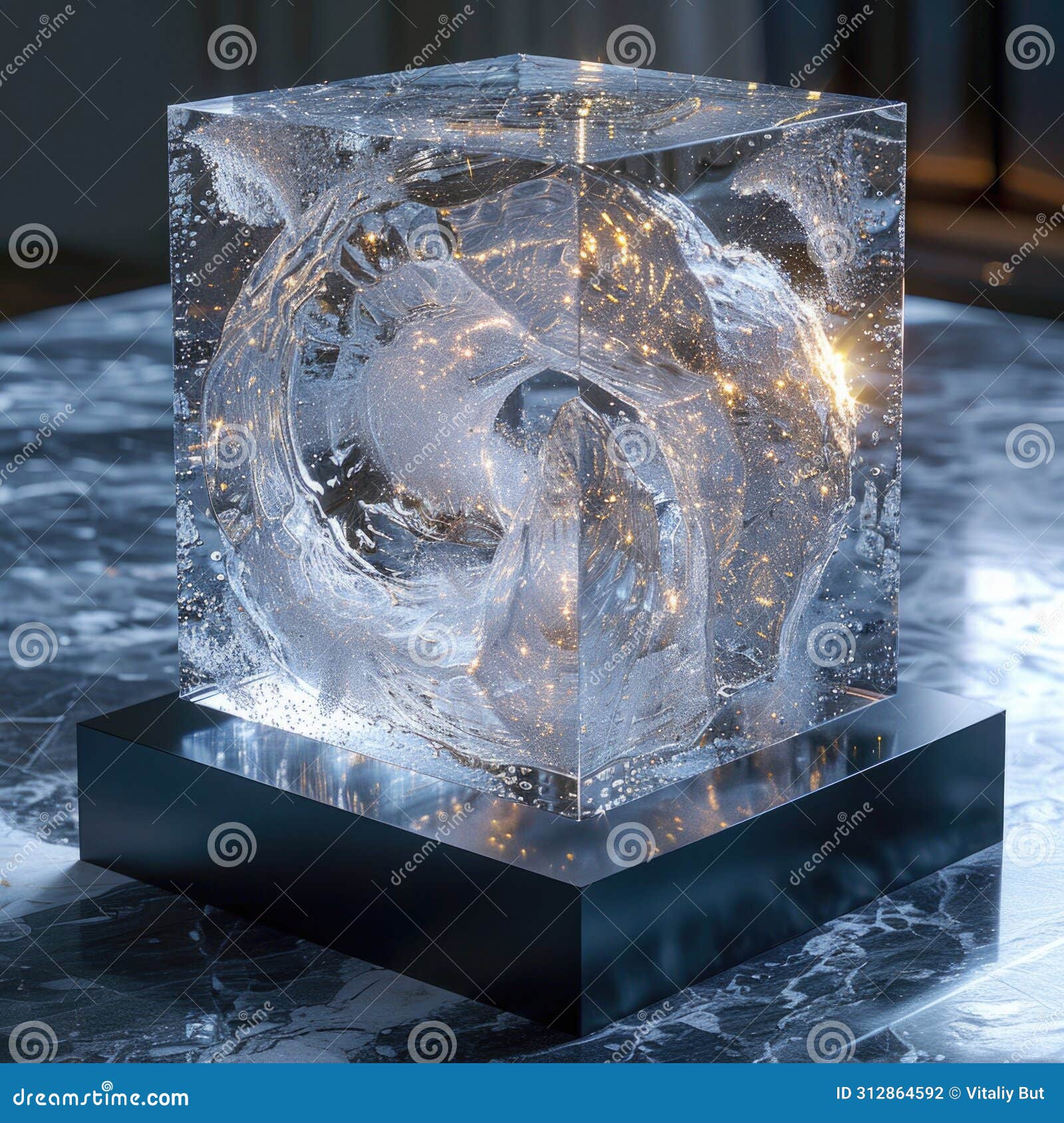 Abstract Crystal Cube Art Installation on Display Stock Photo - Image ...