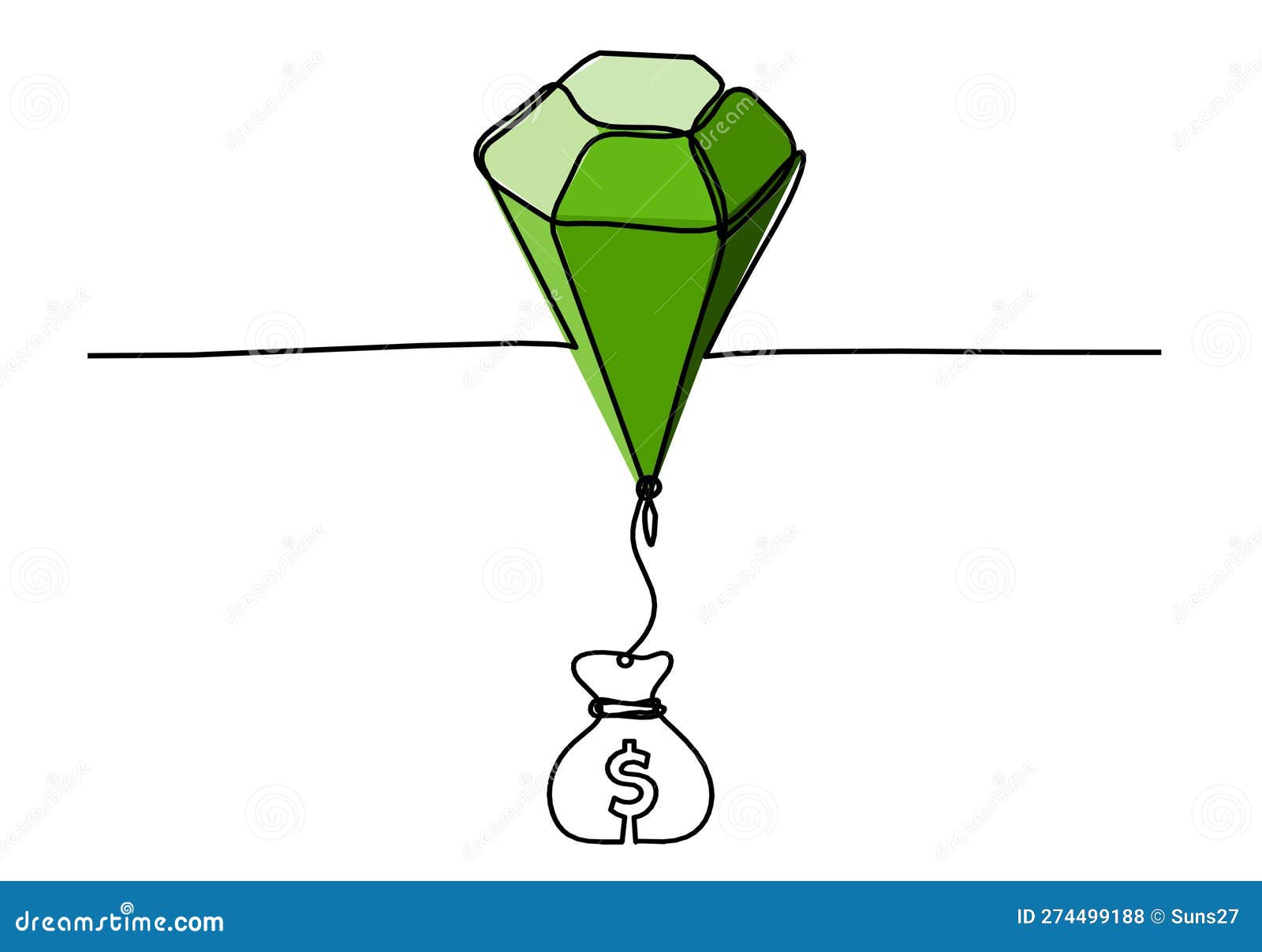 Abstract Crystal with Dollar As Continuous Lines Drawing on White Stock ...