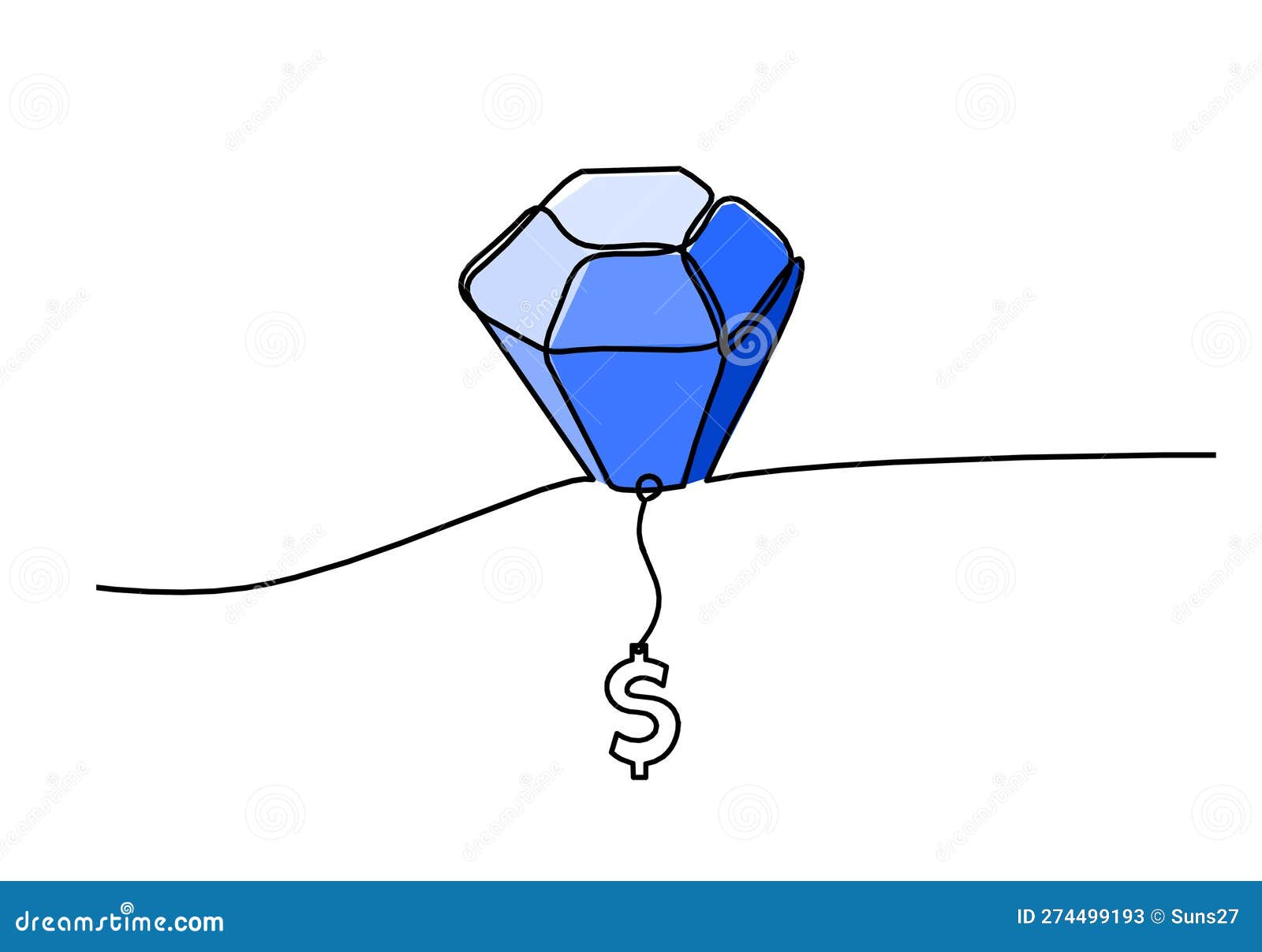 Abstract Crystal with Dollar As Continuous Lines Drawing on White Stock ...