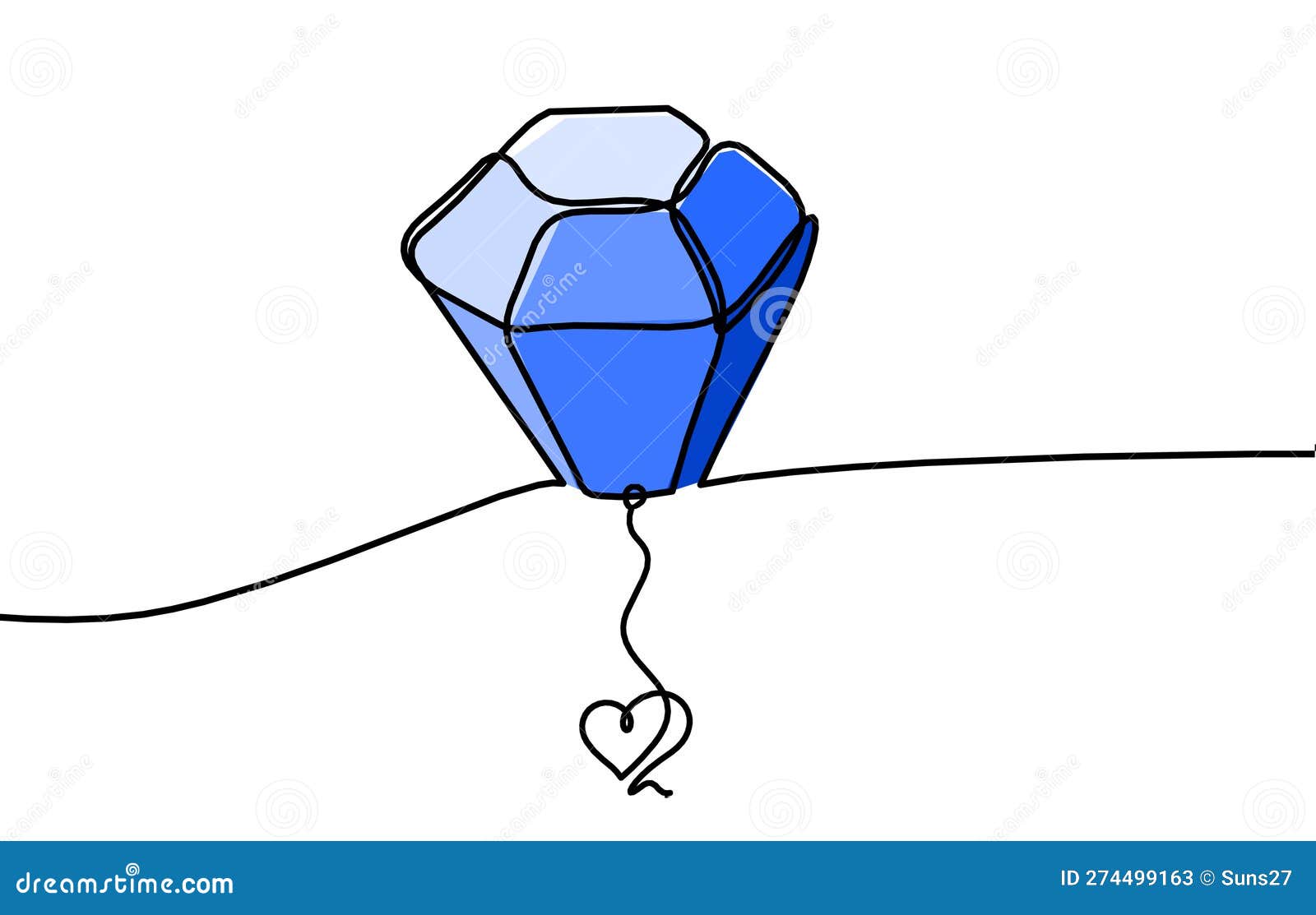 Abstract Crystal with Heart As Continuous Lines Drawing on White Stock ...