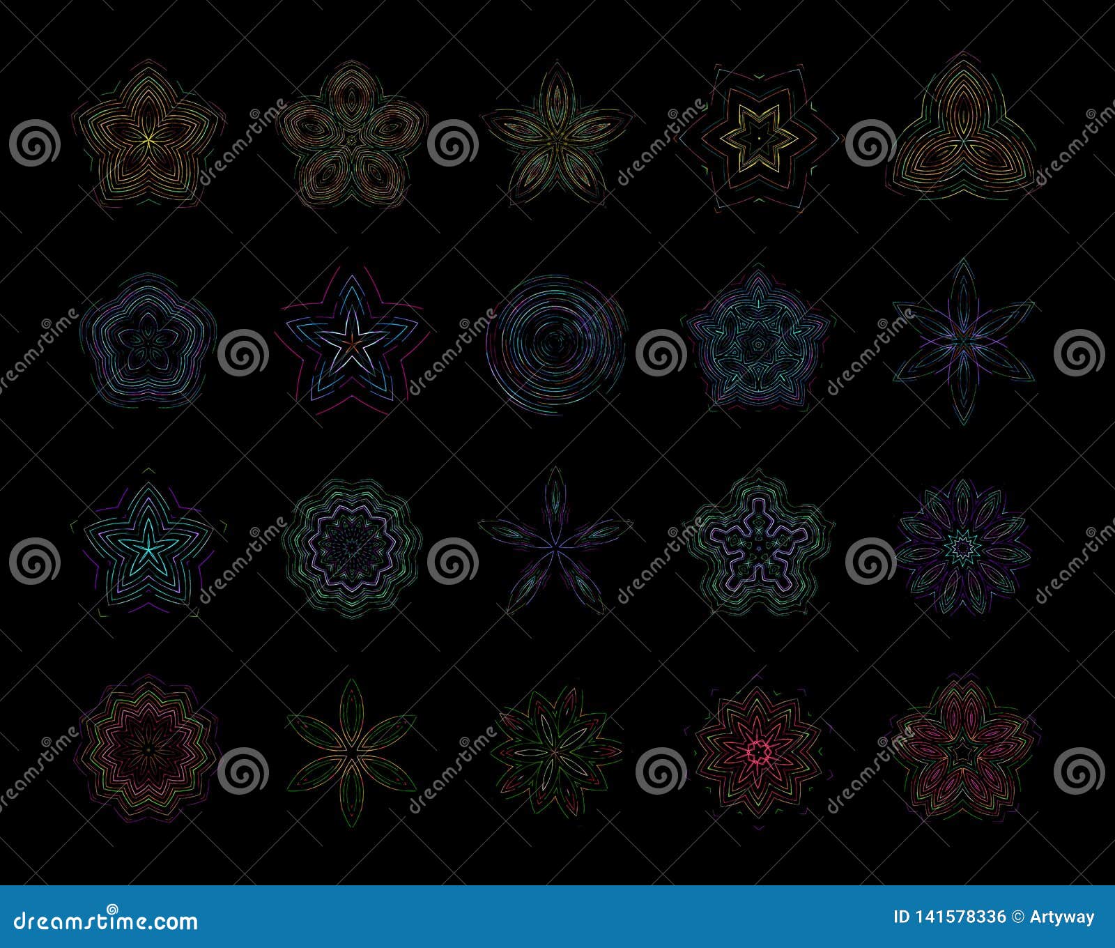 Abstract Crystal Icons Set. Radial Color Patterns. Linear Logos ...