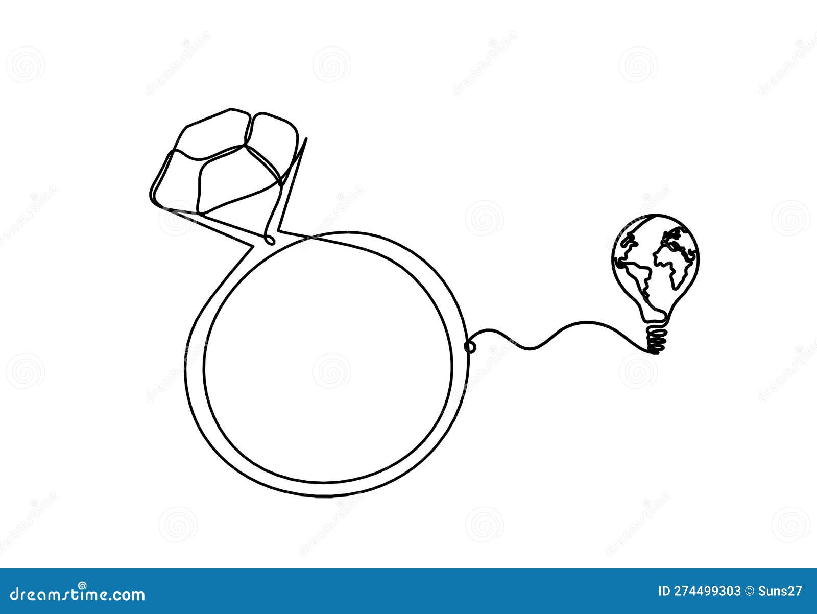 Abstract Crystal with Light Bulb As Continuous Lines Drawing on White ...