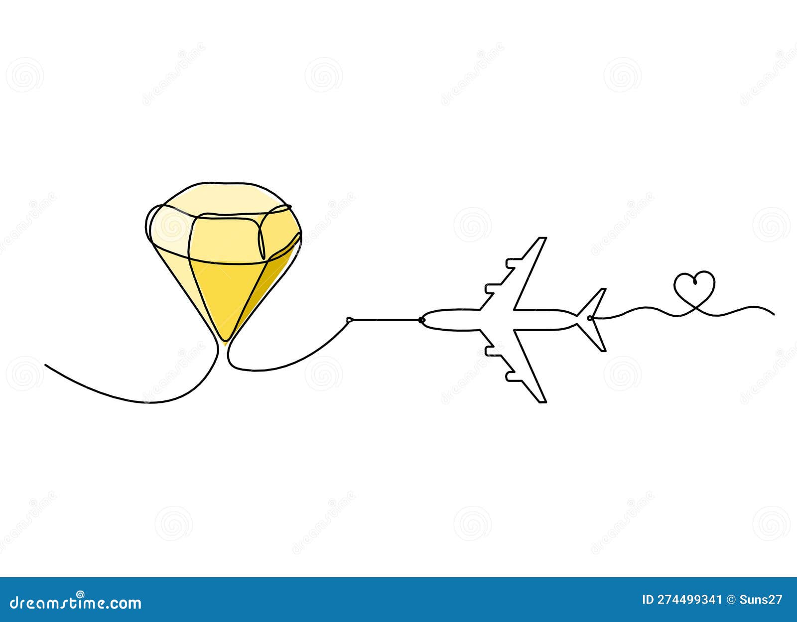 Abstract Crystal with Plane As Continuous Lines Drawing on White Stock ...