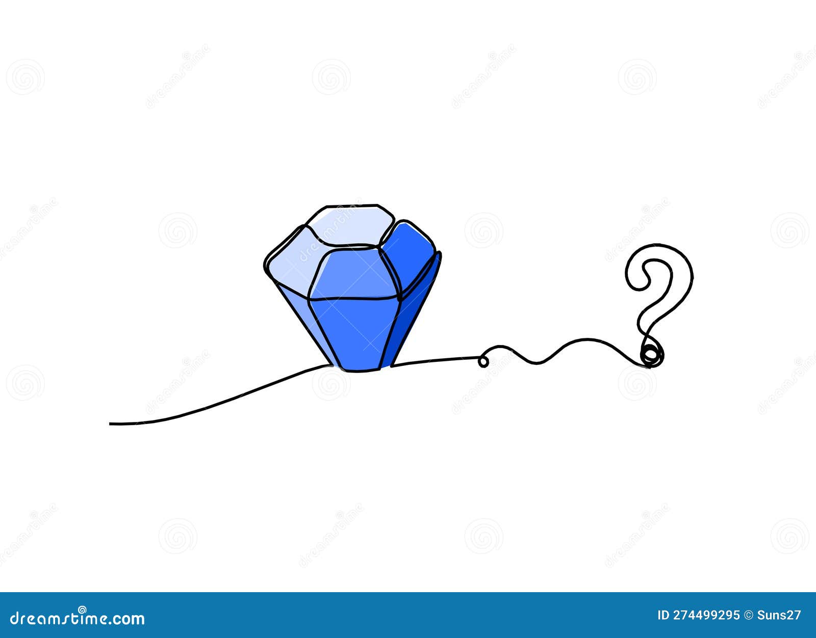 Abstract Crystal with Question Mark As Continuous Lines Drawing on ...