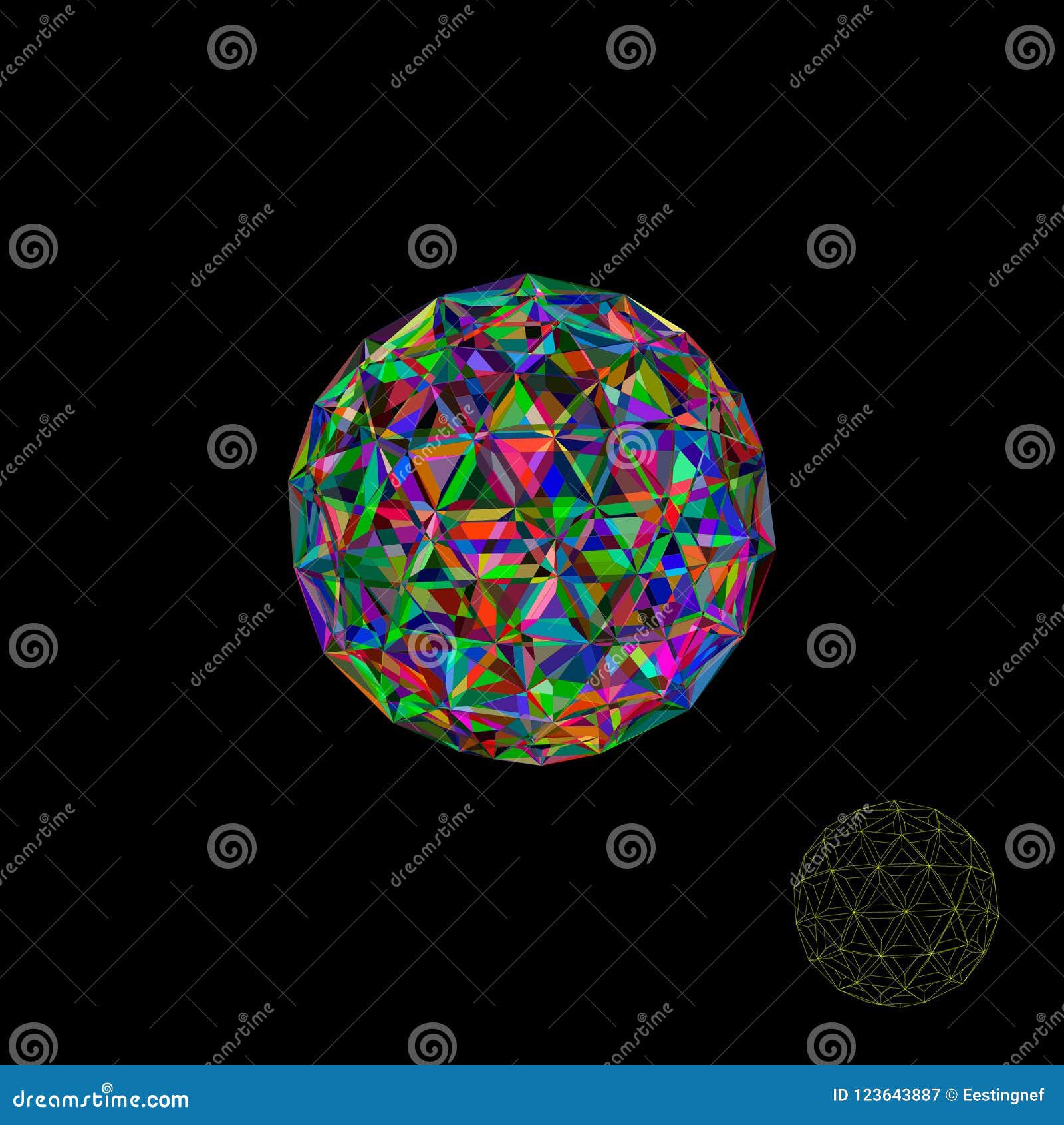 Abstract Crystal Sphere. Isolated on Black Background Stock Vector ...