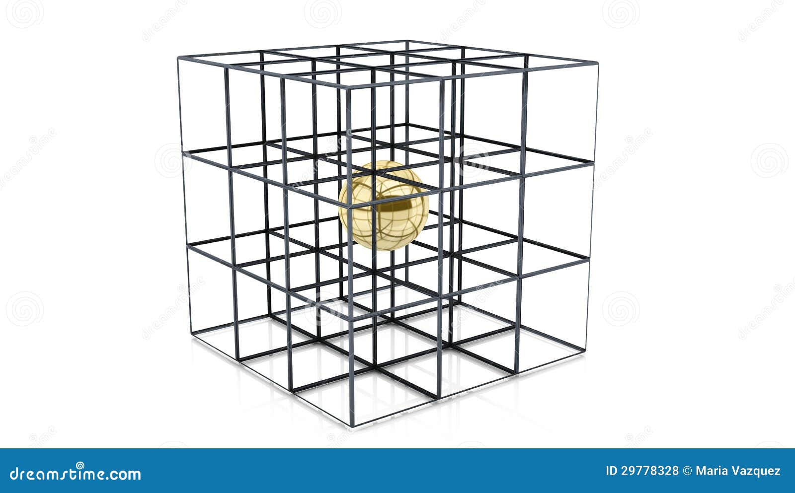 3d Cube with Golden Ball Inside Stock Illustration - Illustration of ...