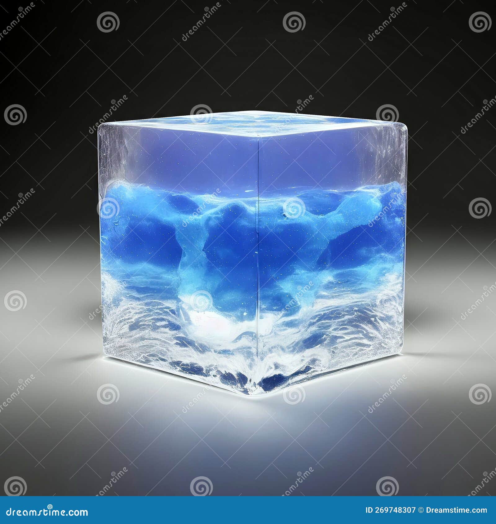 Abstract Cube of Ice or Glass with Blue Streaks Inside the Cubic ...