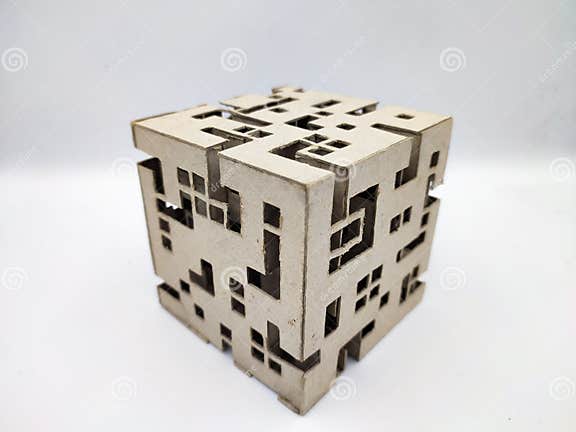Abstract Cube with Random Square Holes Pattern Made Out of Cardboard ...