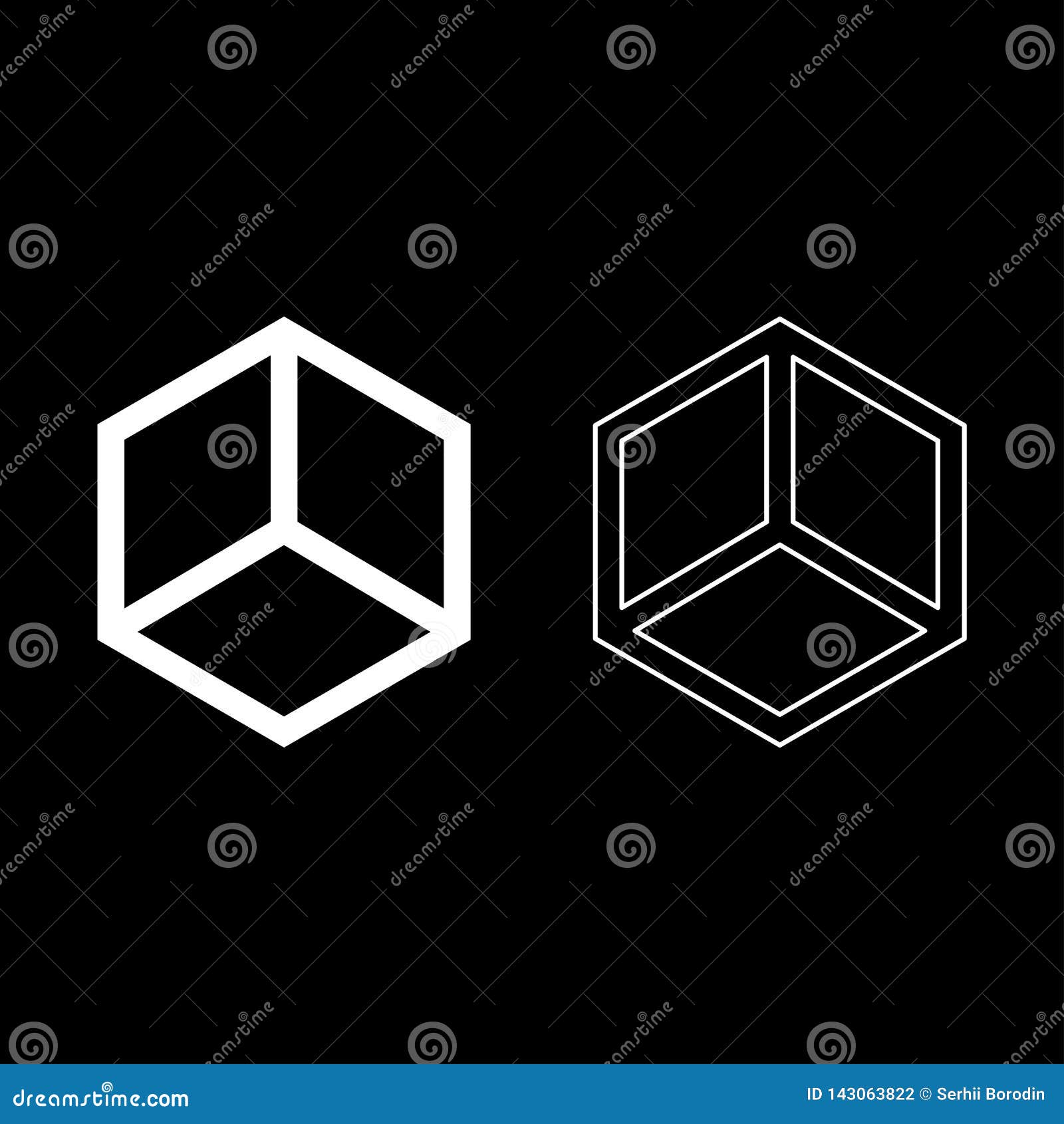 Abstract Cube Shape Hexagon Box Icon Set White Color Vector ...