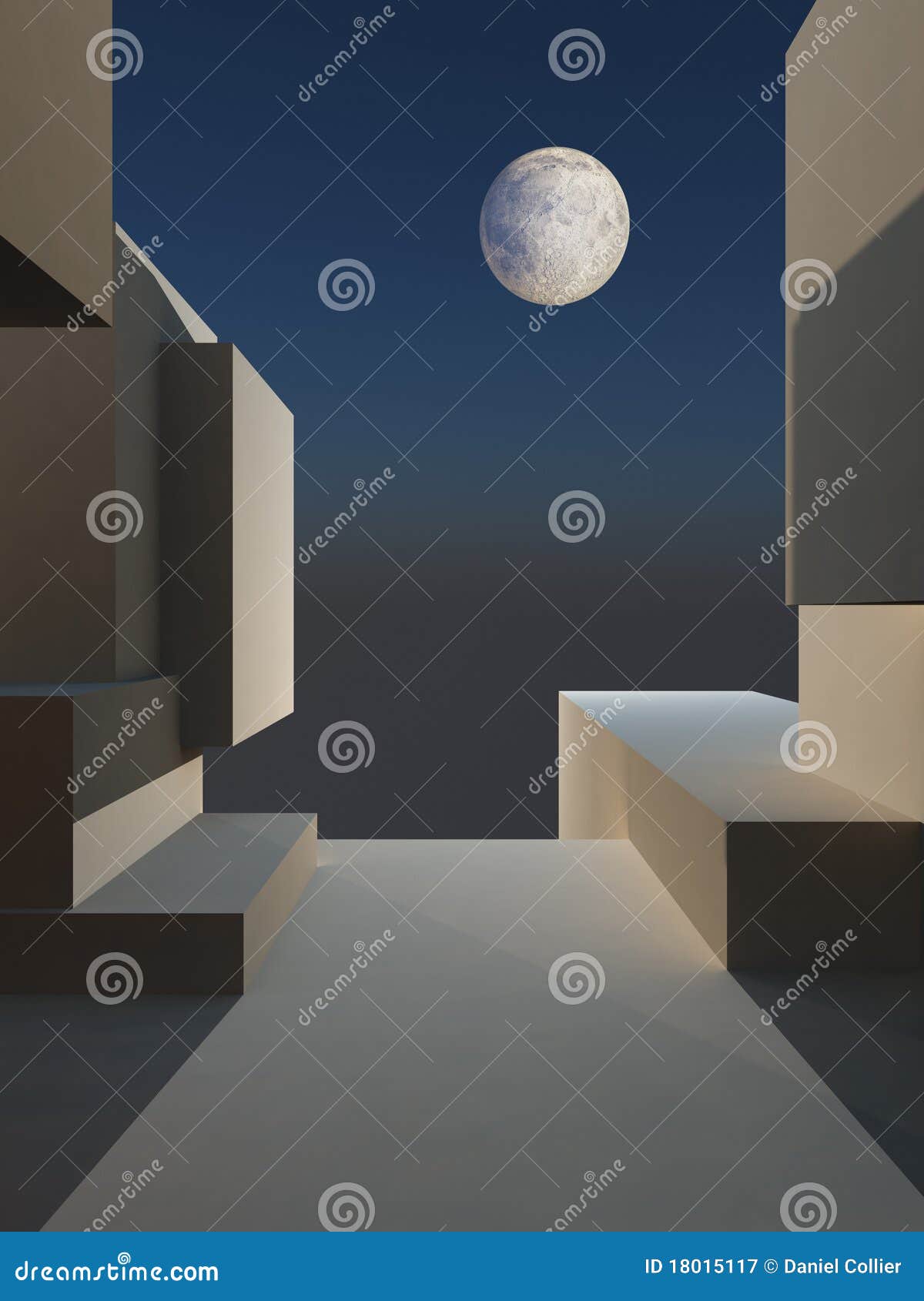 Abstract Cube Stage with Moon Stock Illustration - Illustration of ...