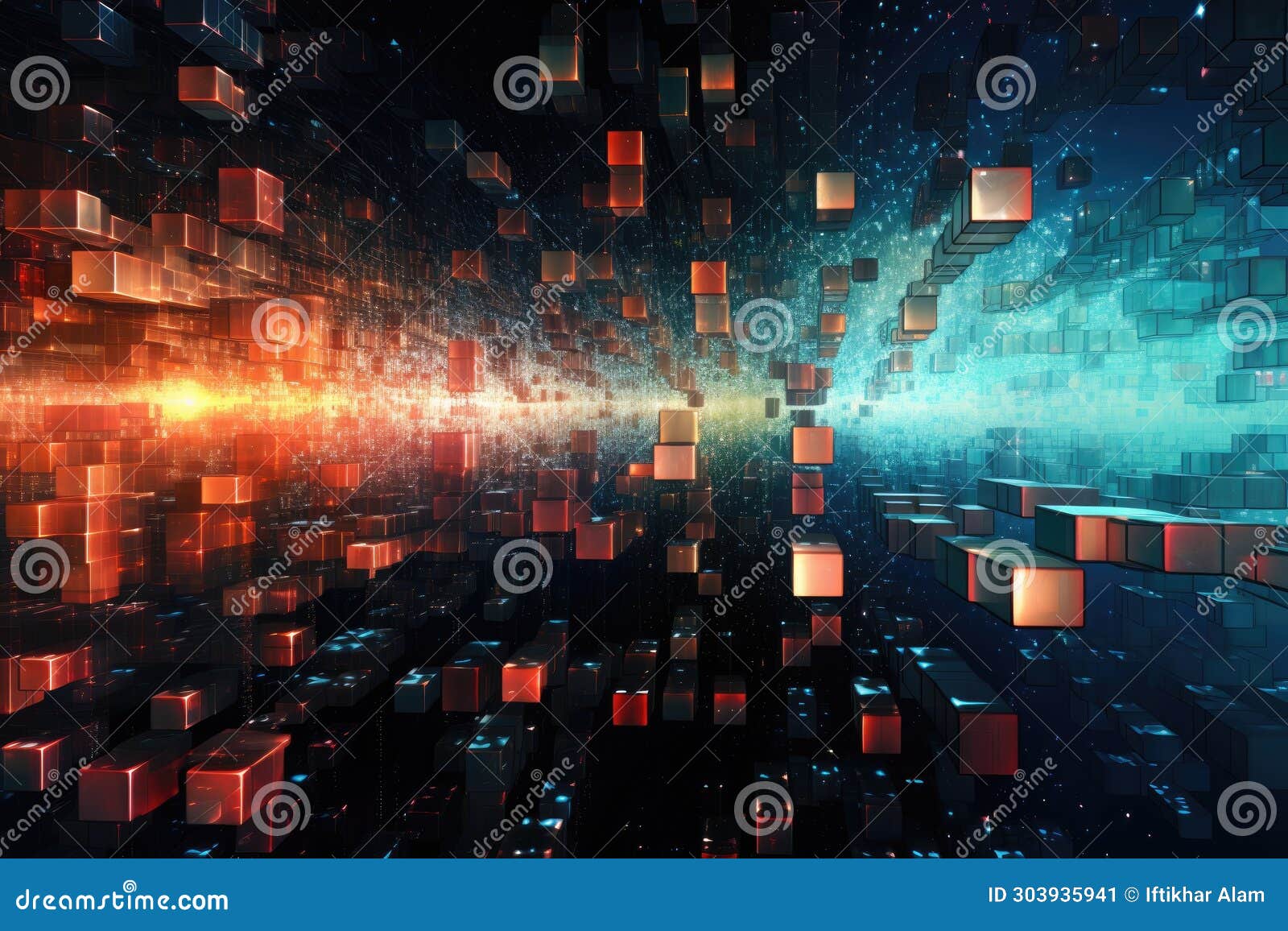 Abstract Cubes in Dark Room, Geometric Artwork in Shadowy Space, Data ...