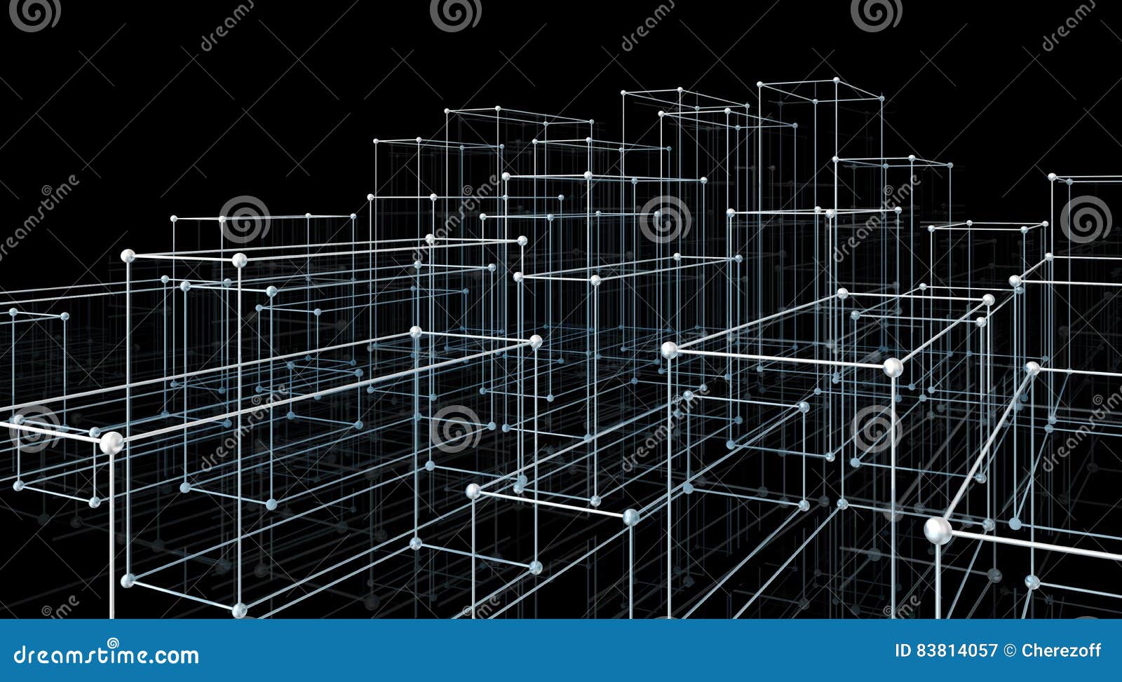 Cubes Network Nodes Connect To Blue Sphere Cartoon Vector ...