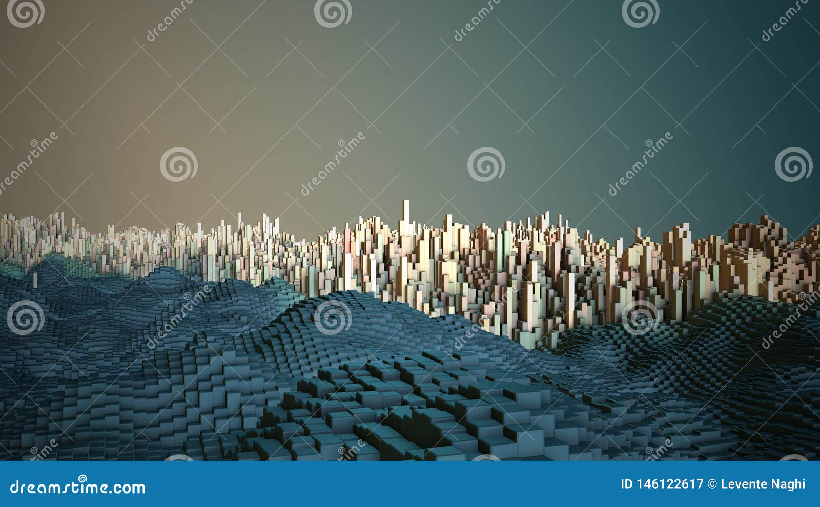 Abstract Cubic 3D Rendered Landscape Stock Illustration - Illustration ...