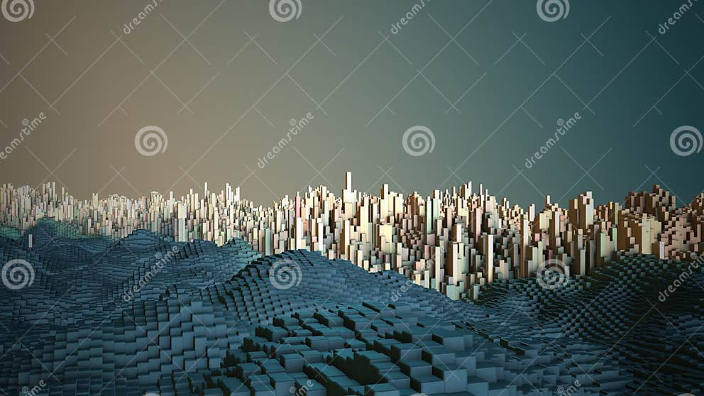 Abstract Cubic 3D Rendered Landscape Stock Illustration - Illustration ...