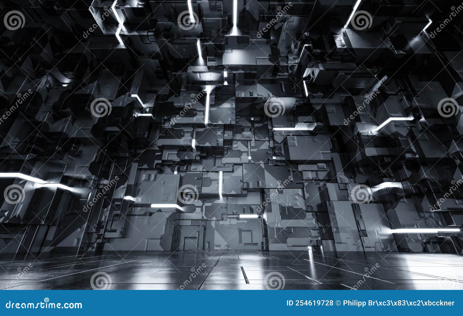 Abstract Cubic Design with Metallic Technology Surface Building Wall ...