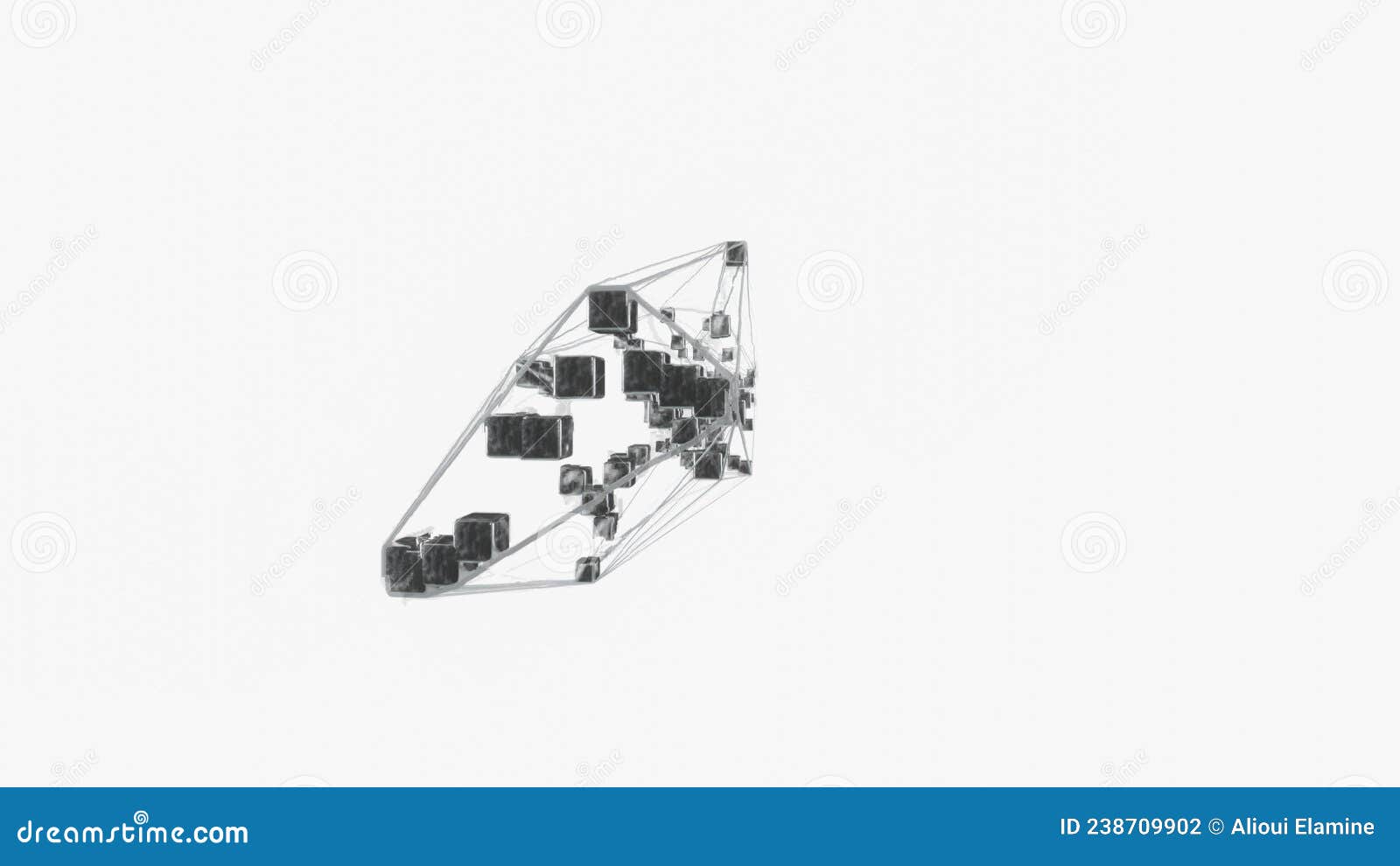 Abstract Cubic Network Nodes and Wires. Low Poly Waving 3D Fantasy ...