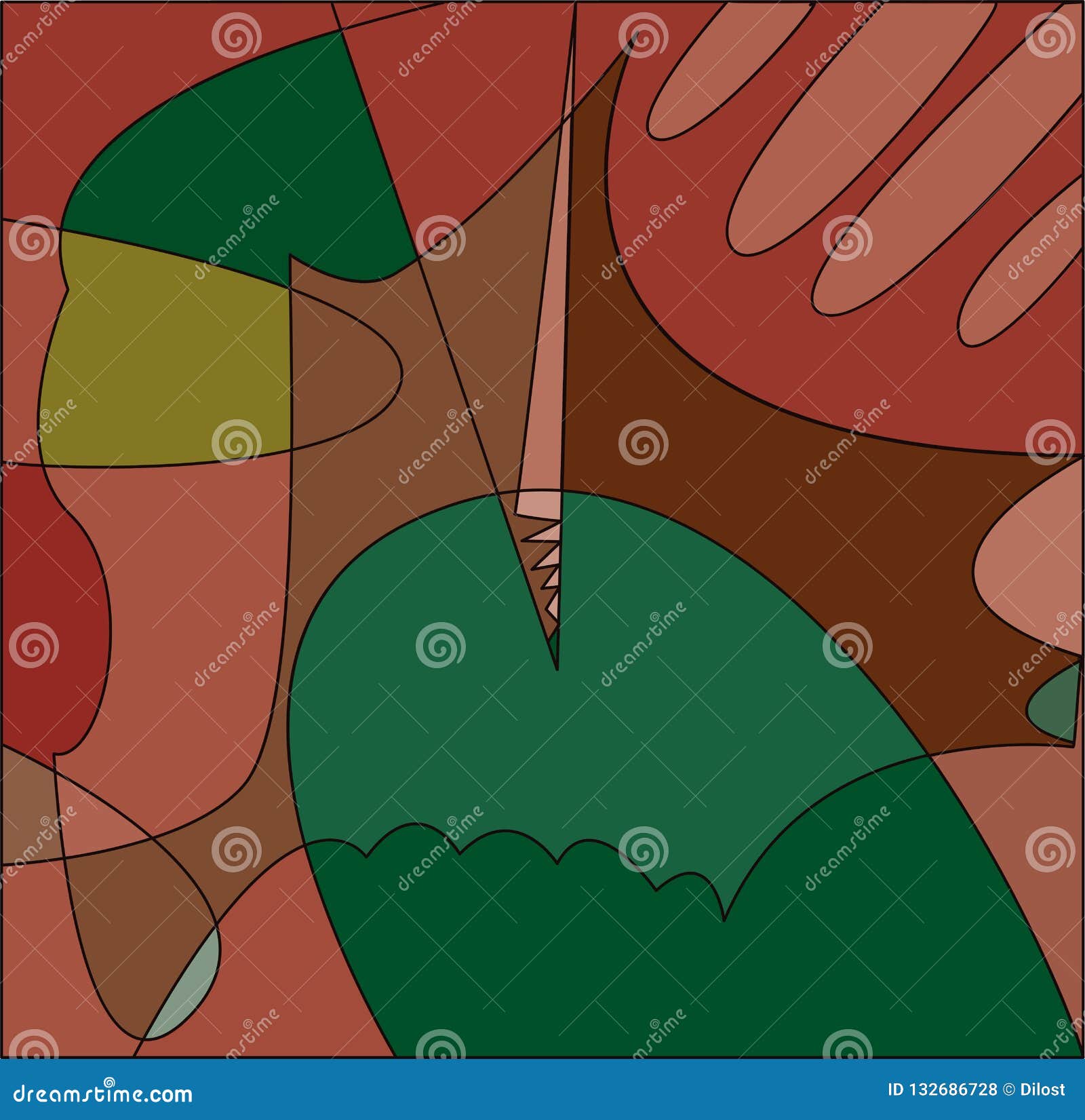 Abstract Cubism Background in Green and Red Tones Stock Vector ...
