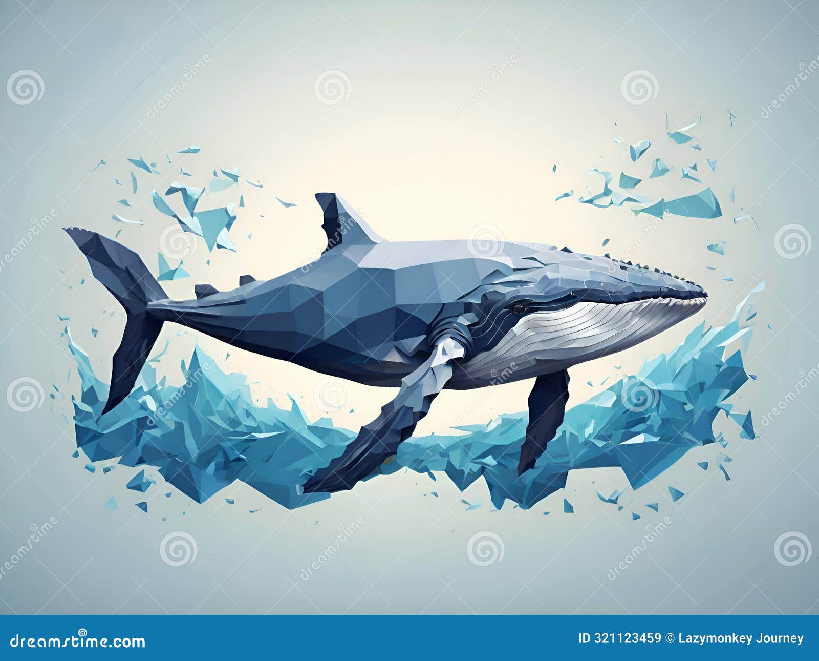 Abstract Cubism Blue Whale Swimming, Low Poly Illustration Stock ...
