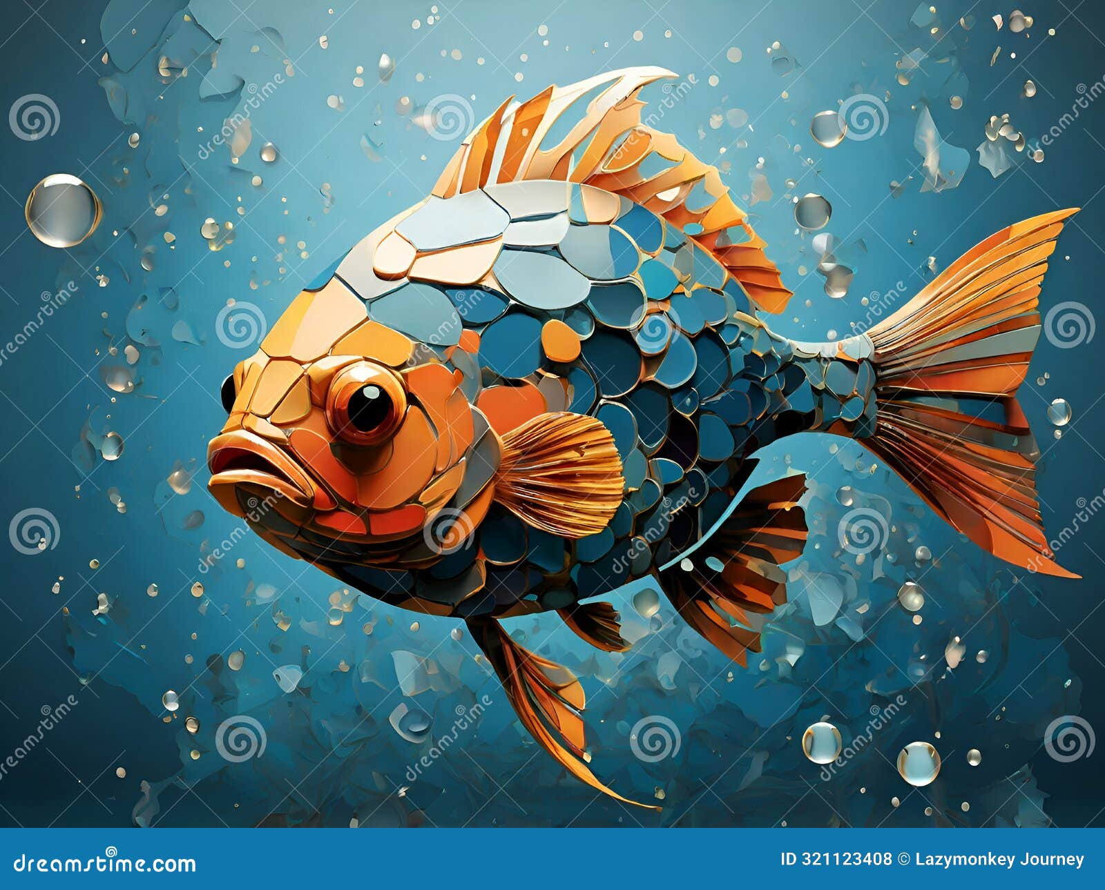 Abstract Cubism of Fish and Bubbles Stock Illustration - Illustration ...