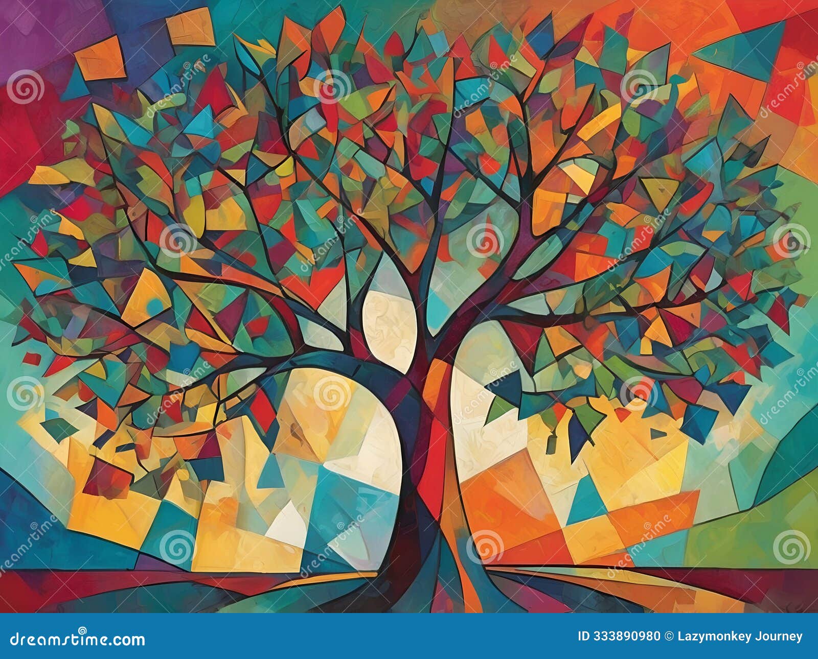 Abstract Cubism Tree in Vibrant Multicolor Stock Illustration ...