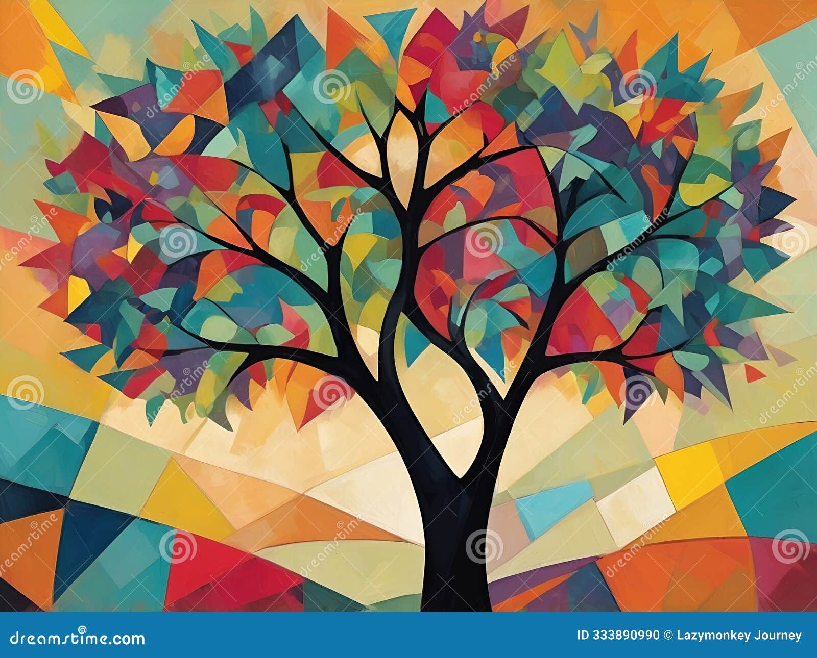 Abstract Cubism Tree Vibrant Multicolor Stock Illustration ...