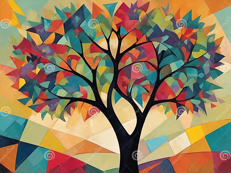 Abstract Cubism Tree Vibrant Multicolor Stock Illustration ...