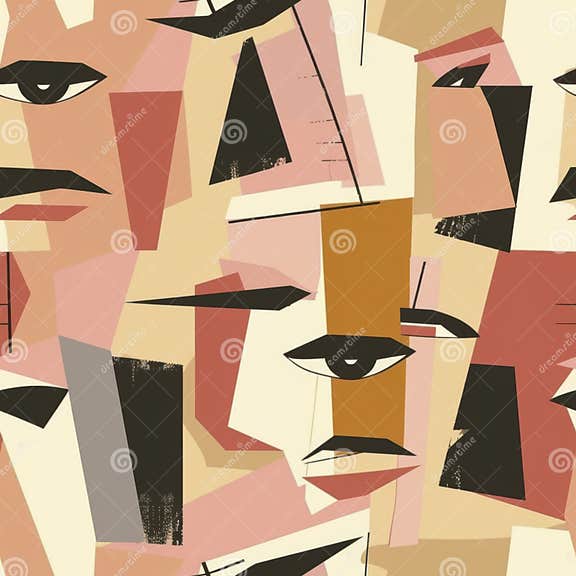 Abstract Cubist Faces Collage in Warm Tones Stock Image - Image of ...