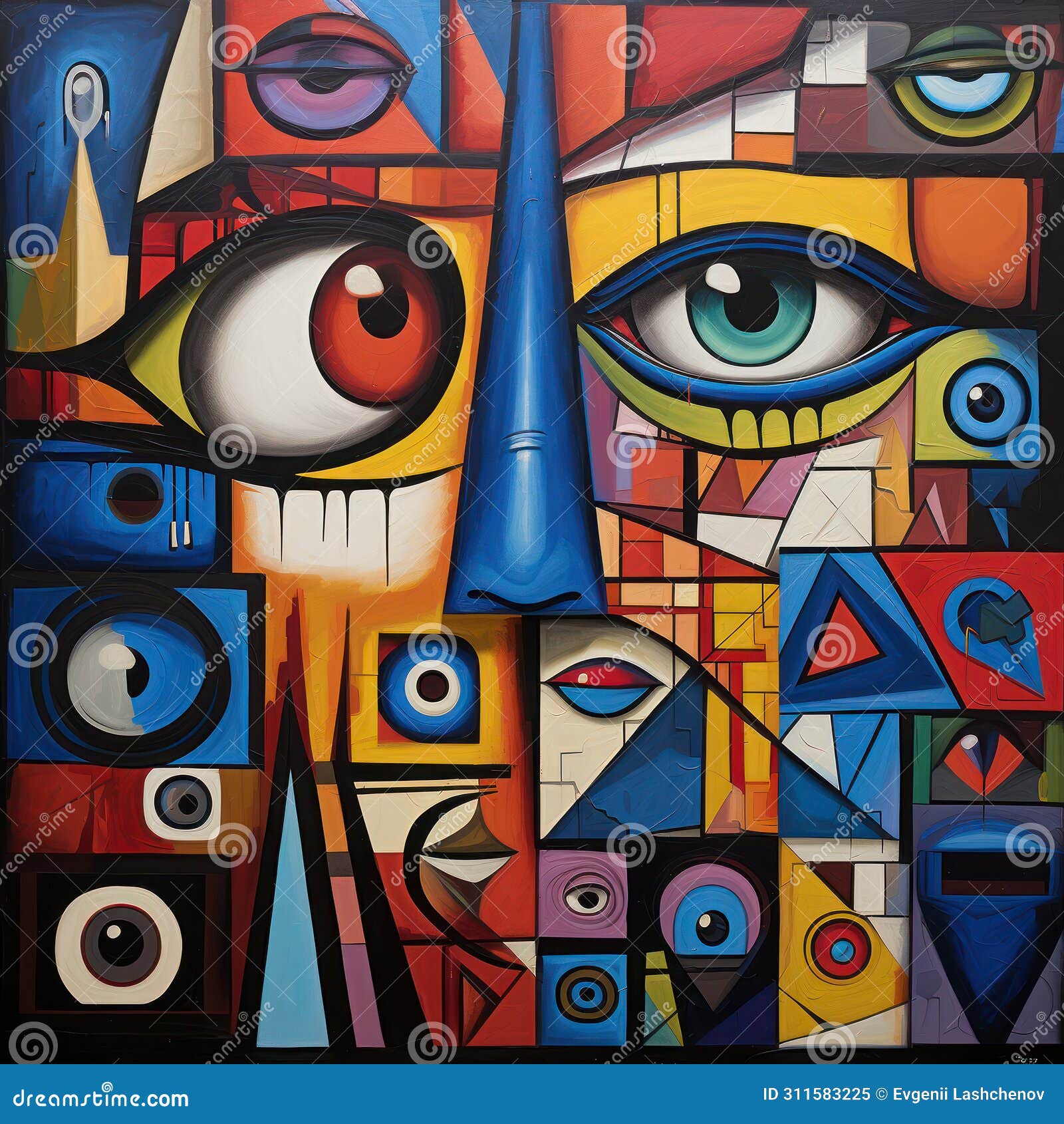 Intricately Designed Cubist Artwork Featuring Face with Captivating ...