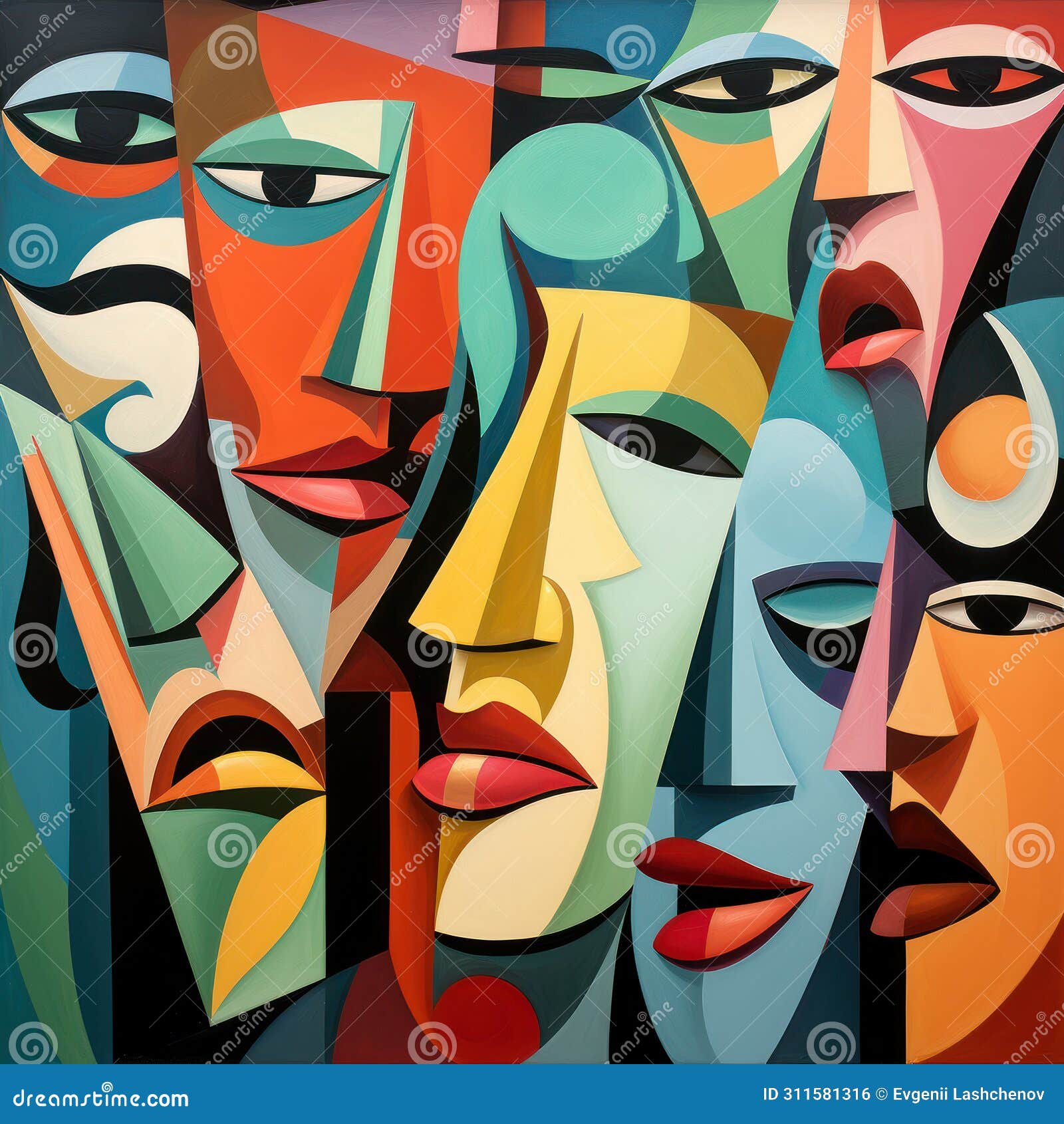 Cubist Montage of Vivid Faces and Sharp Angles. AI Generation Stock ...